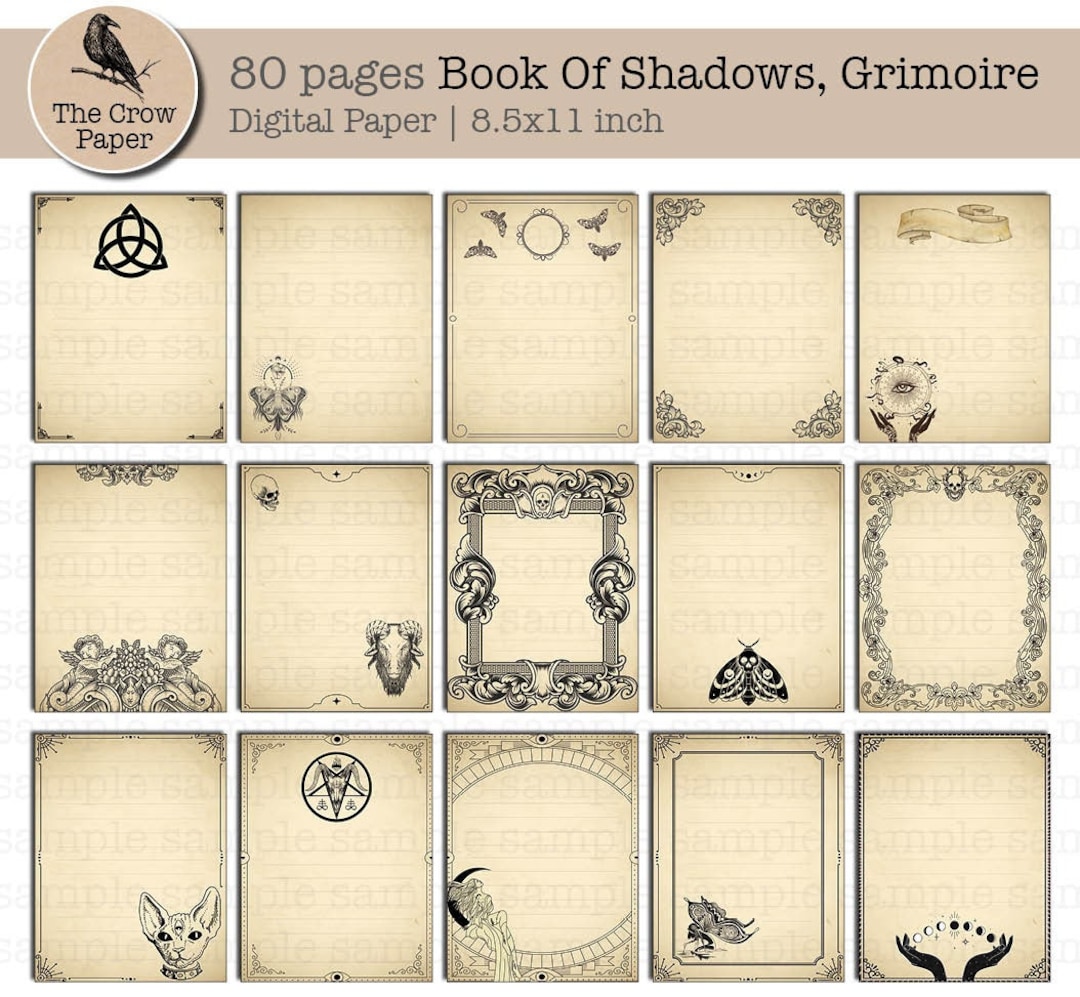 80 Pages Book of Shadows | Grimoire Pages | Spell Book Digital Paper ...