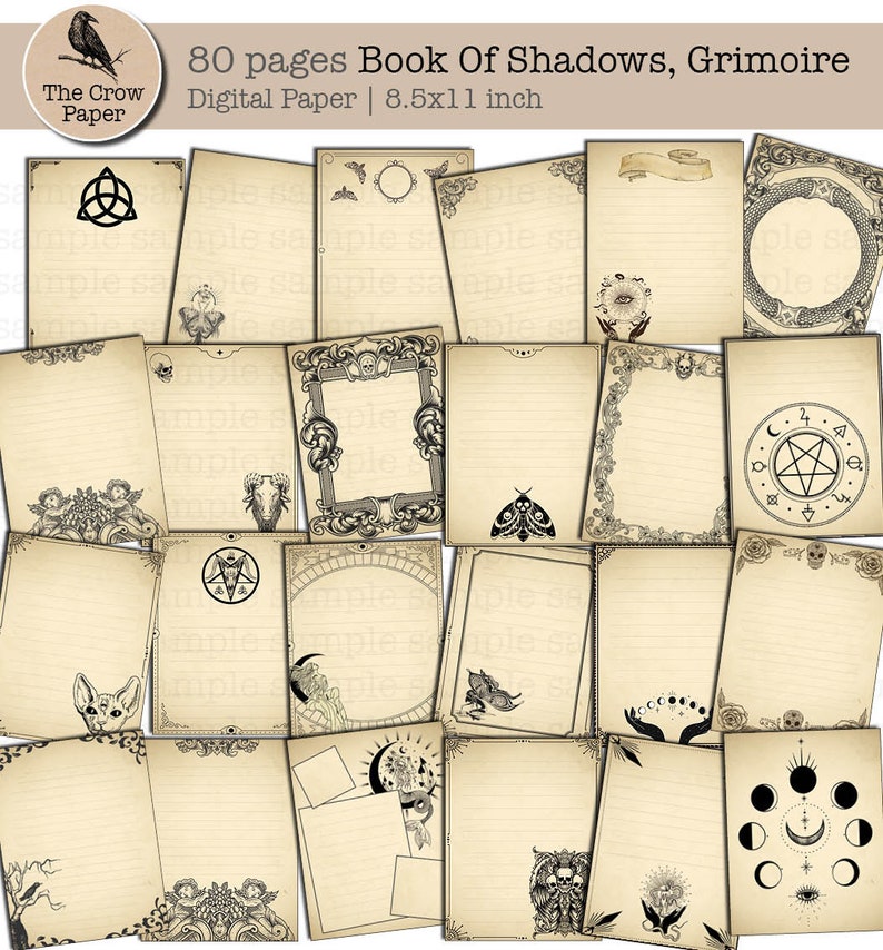 80 Pages Book of Shadows Grimoire Pages Spell Book Digital Paper Gothic Novel Junk Journal ...