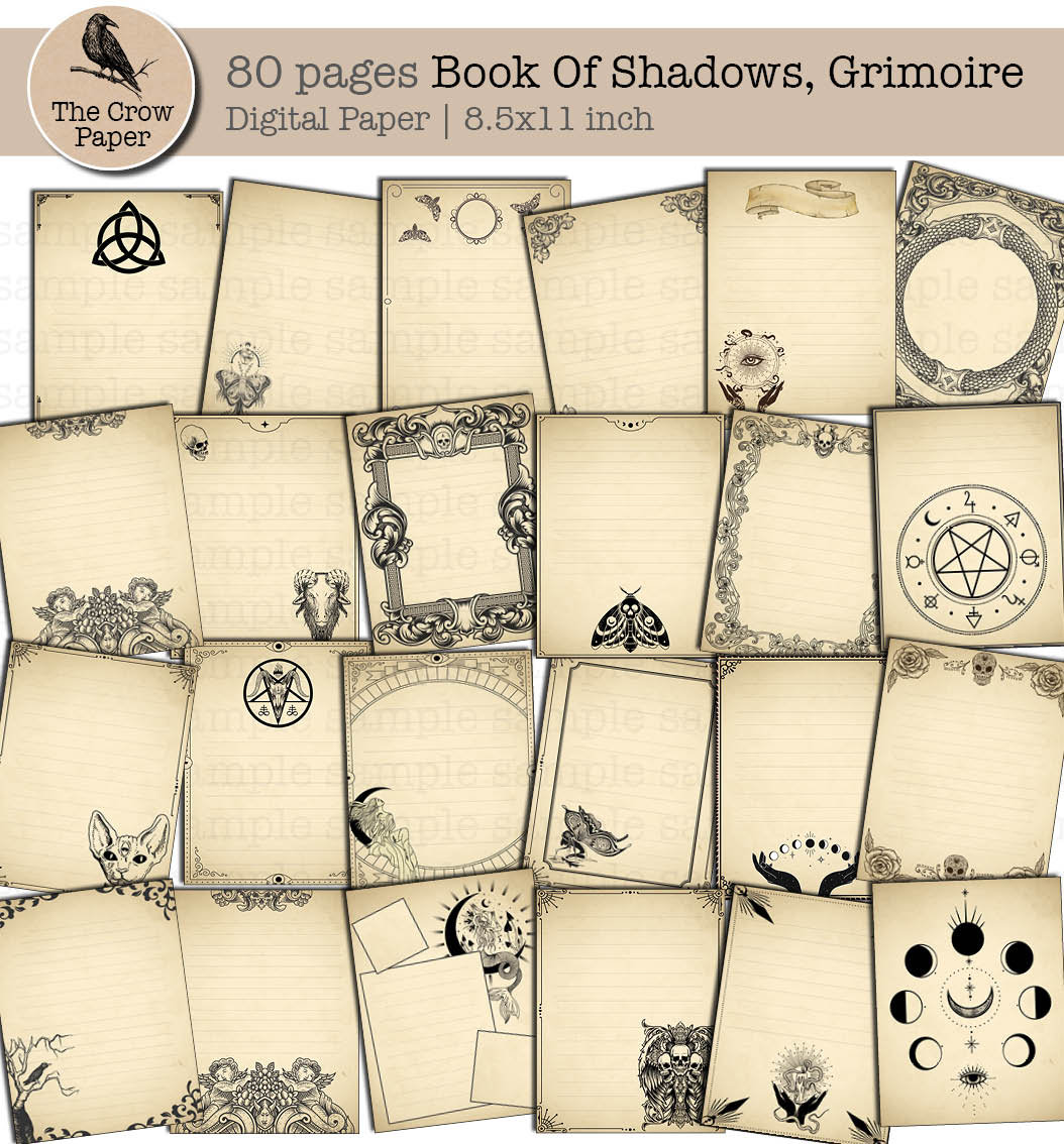 80 Pages Book of Shadows Grimoire Pages Spell Book Digital Paper Gothic ...