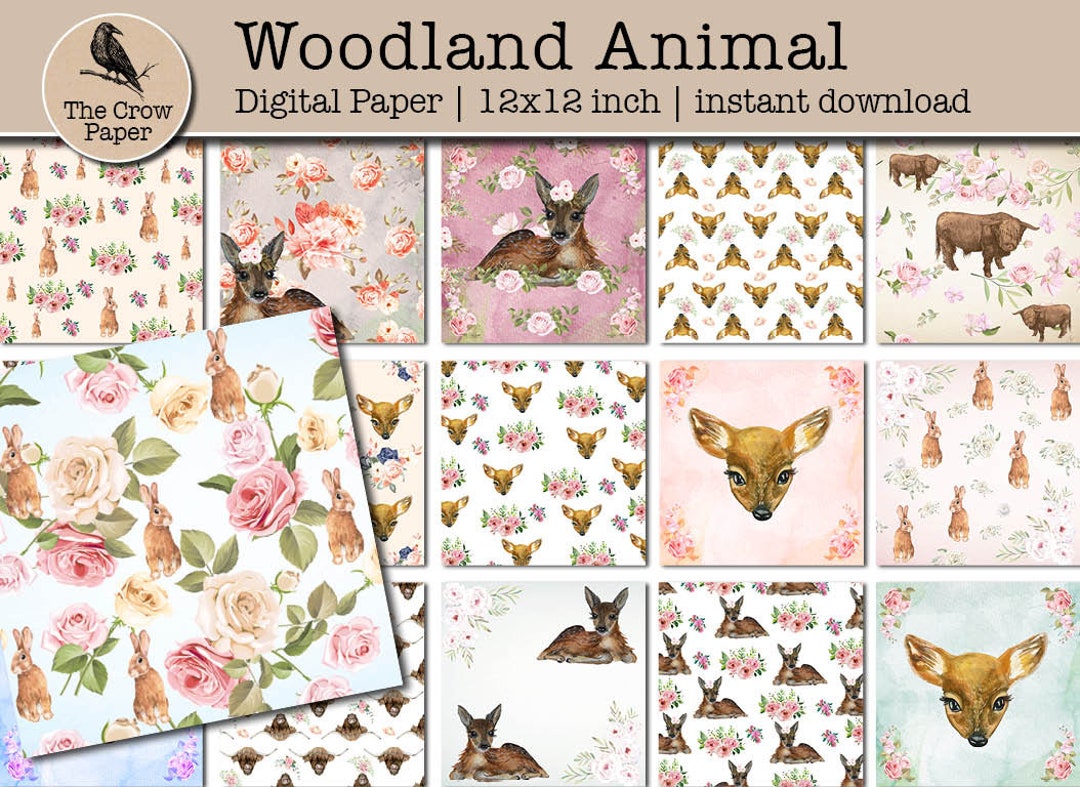 Woodland Animals Digital Paper | Vintage Woodland Floral Scrapbook ...