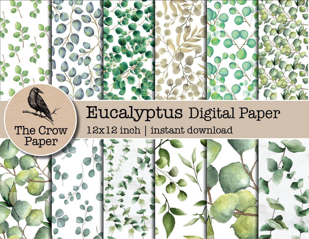 15 Eucalyptus Digital Paper | Greenery Pattern Paper | Watercolor ...