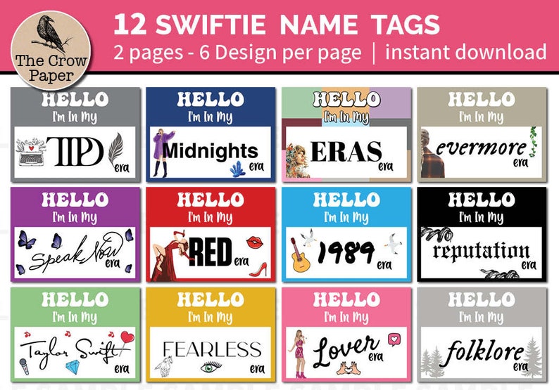 PRINTABLE Eras Tour Name Tags Swiftie Party Favors TTPD Taylor's ...