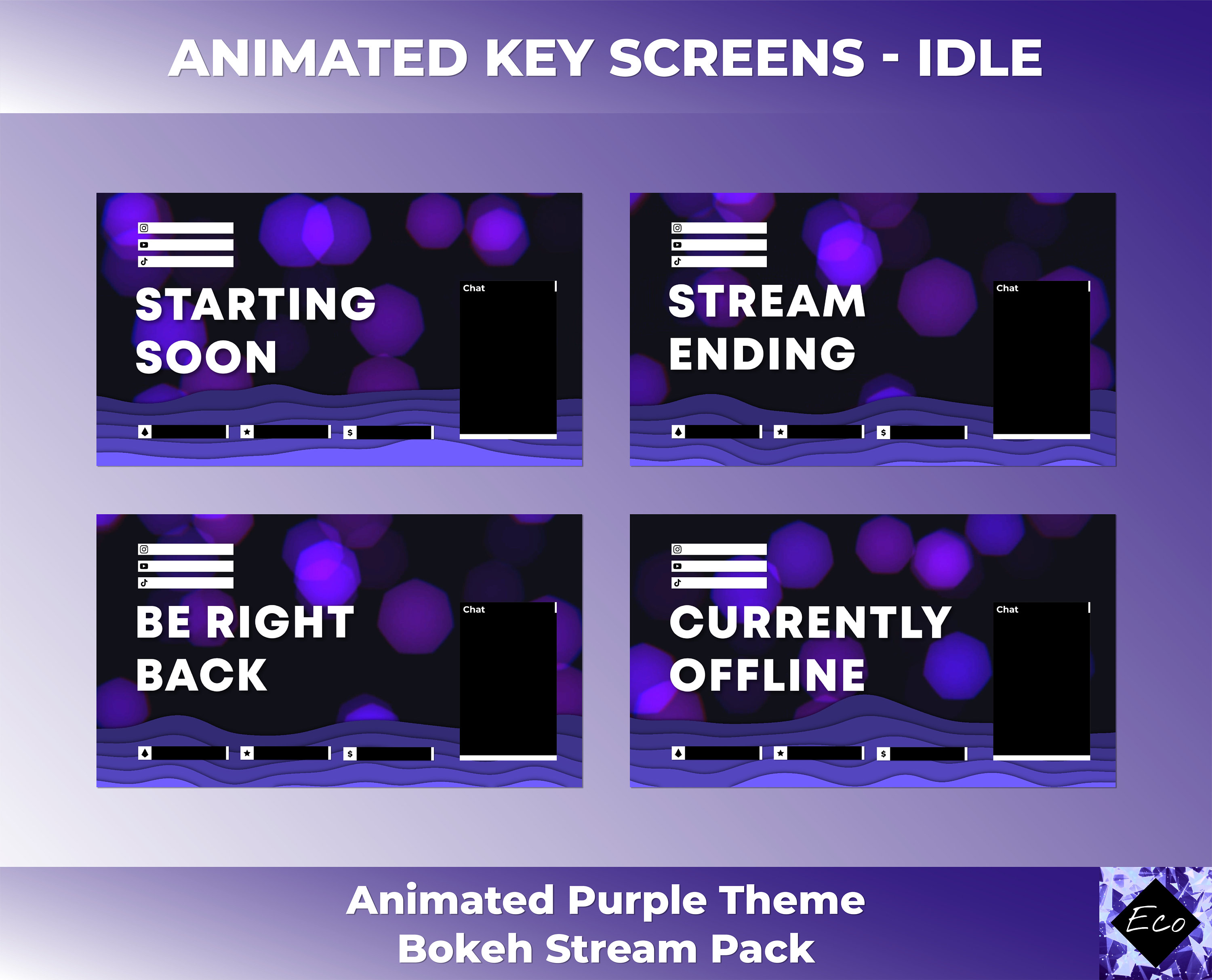 Animated Purple Theme Bokeh Stream Pack Twitch & Youtube Overlays ...