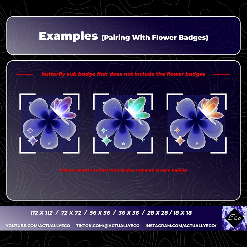 Fluorescent Butterfly Twitch BIT / SUB Badges FLAIR (6 Colours ...