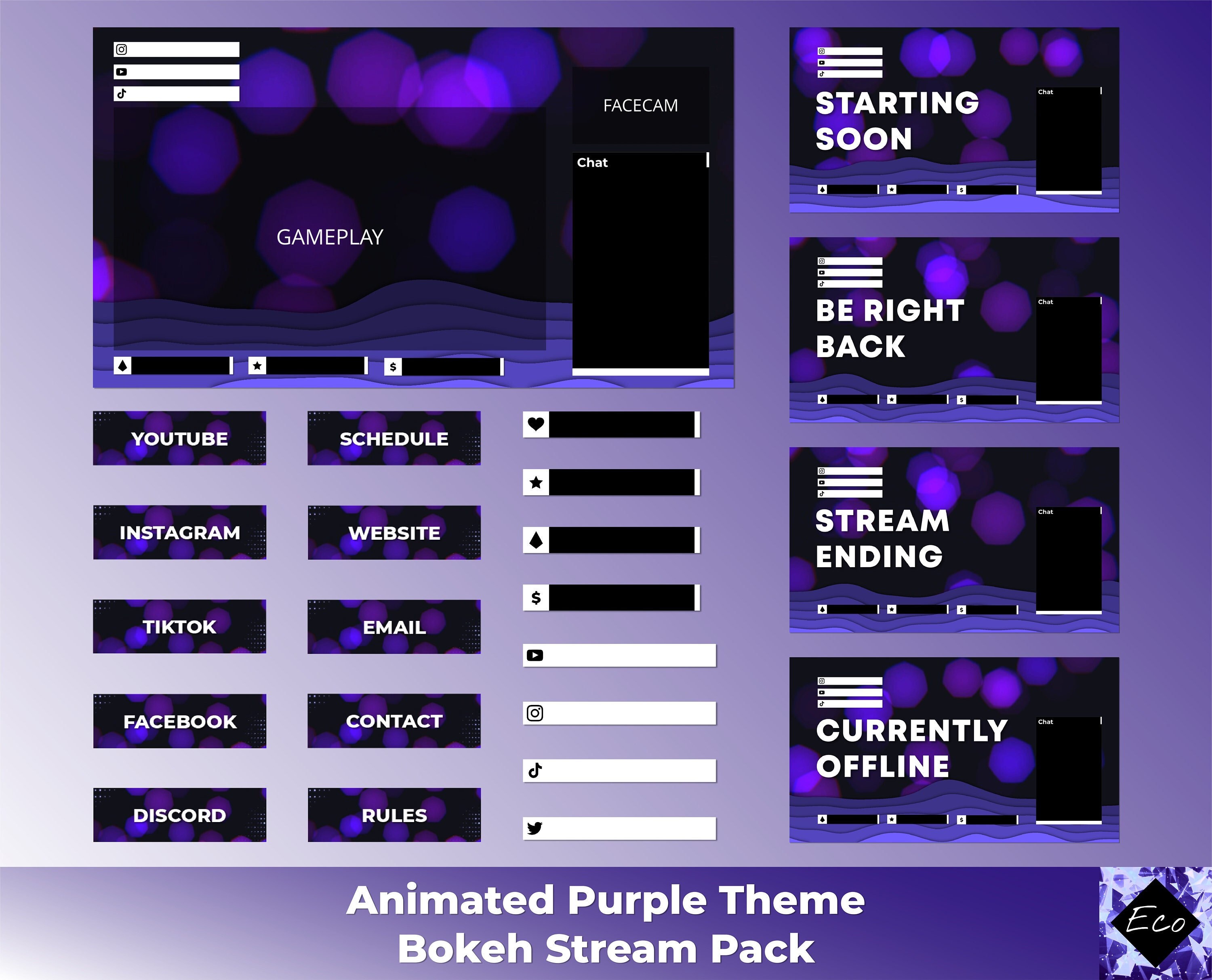 Animated Purple Theme Bokeh Stream Pack Twitch & Youtube Overlays ...