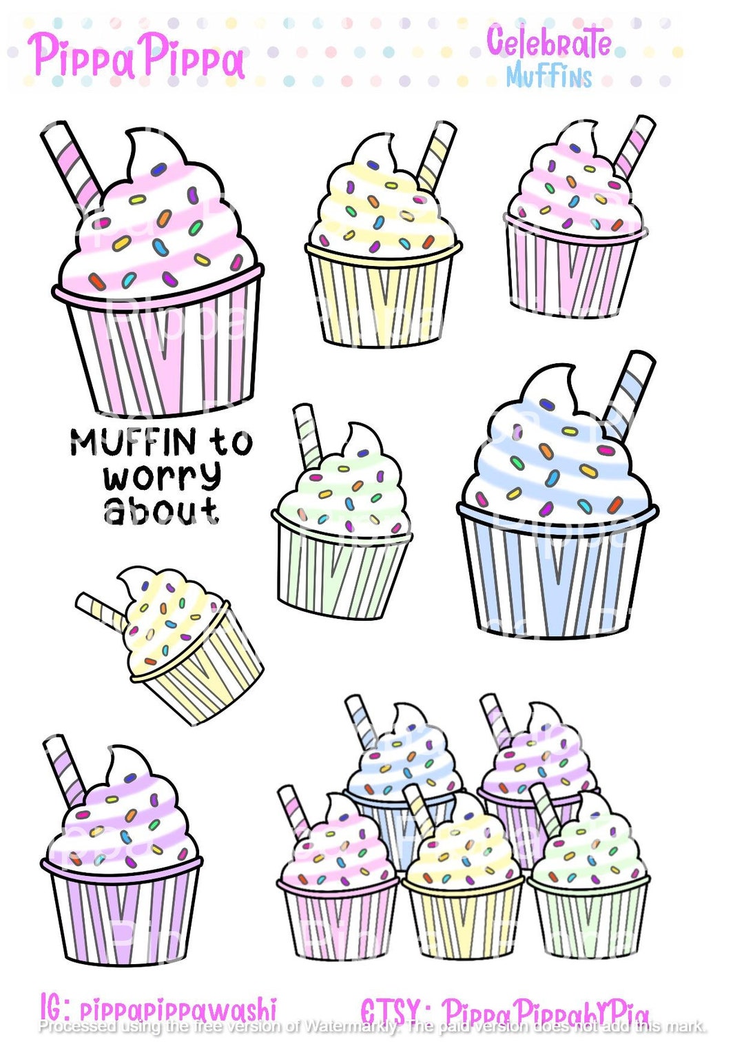 Pippapippa Celebration Muffins Vinyl Sticker Sheet - Etsy