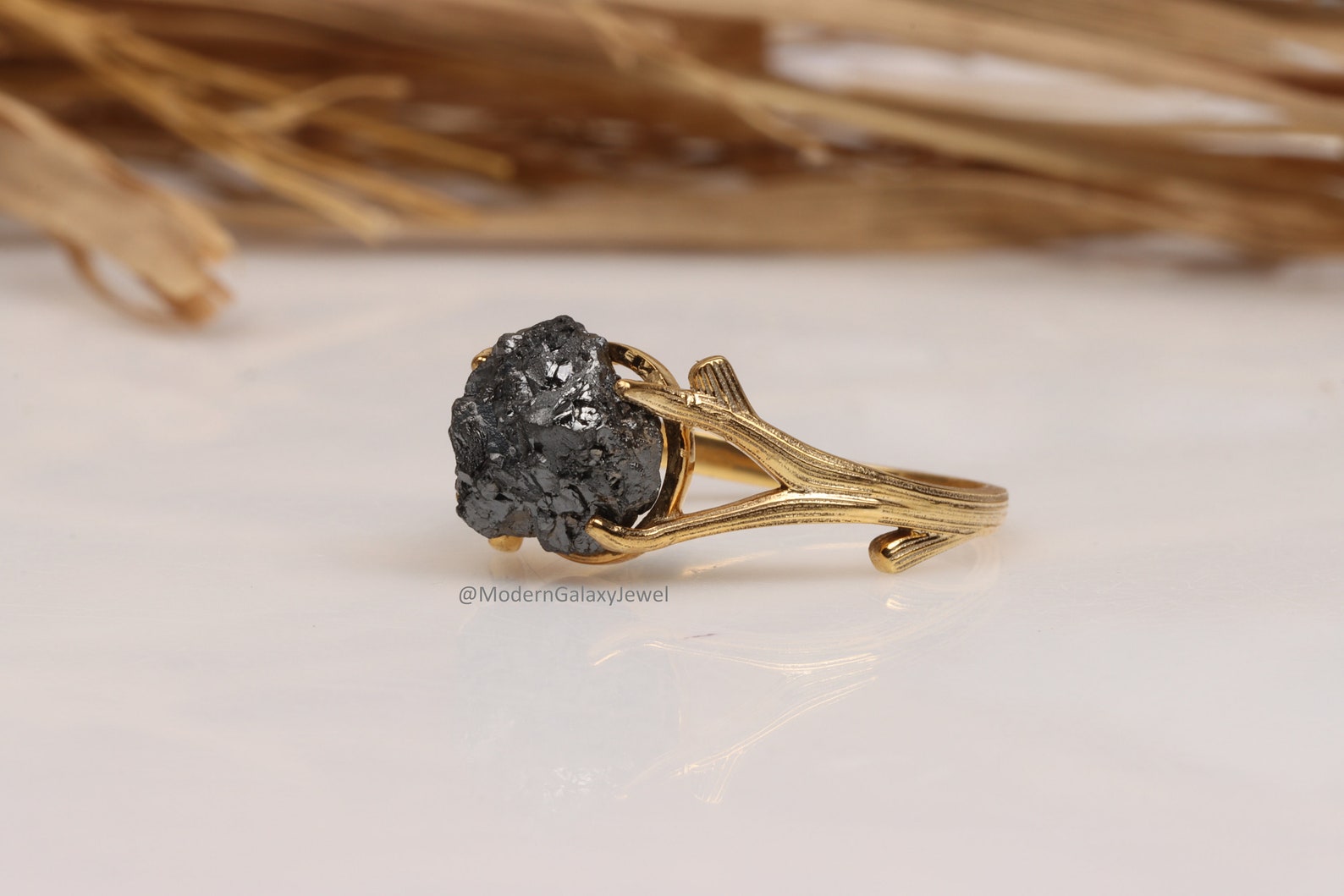 Natural Rough Diamond Ring, 14k Yellow Gold Matte Finish Gold Ring ...
