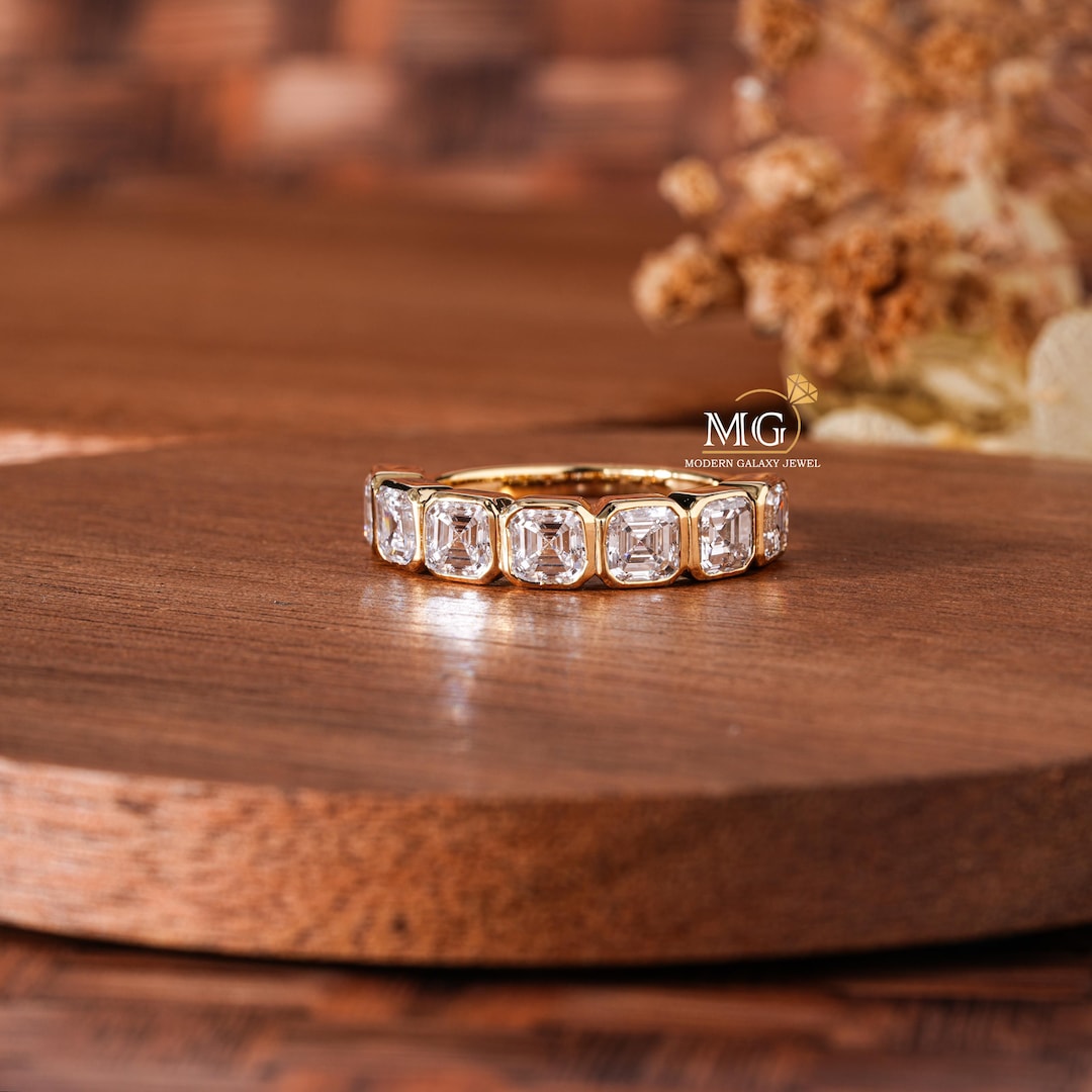 Asscher Cut Bezel Set Half Eternity Band, Lab Grown Diamond Promise ...