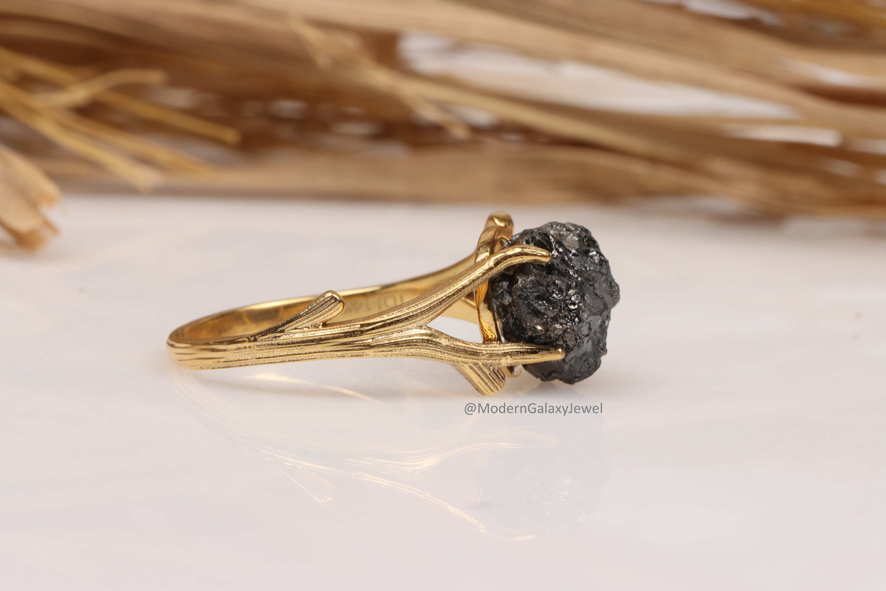 Natural Rough Diamond Ring, 14k Yellow Gold Matte Finish Gold Ring ...