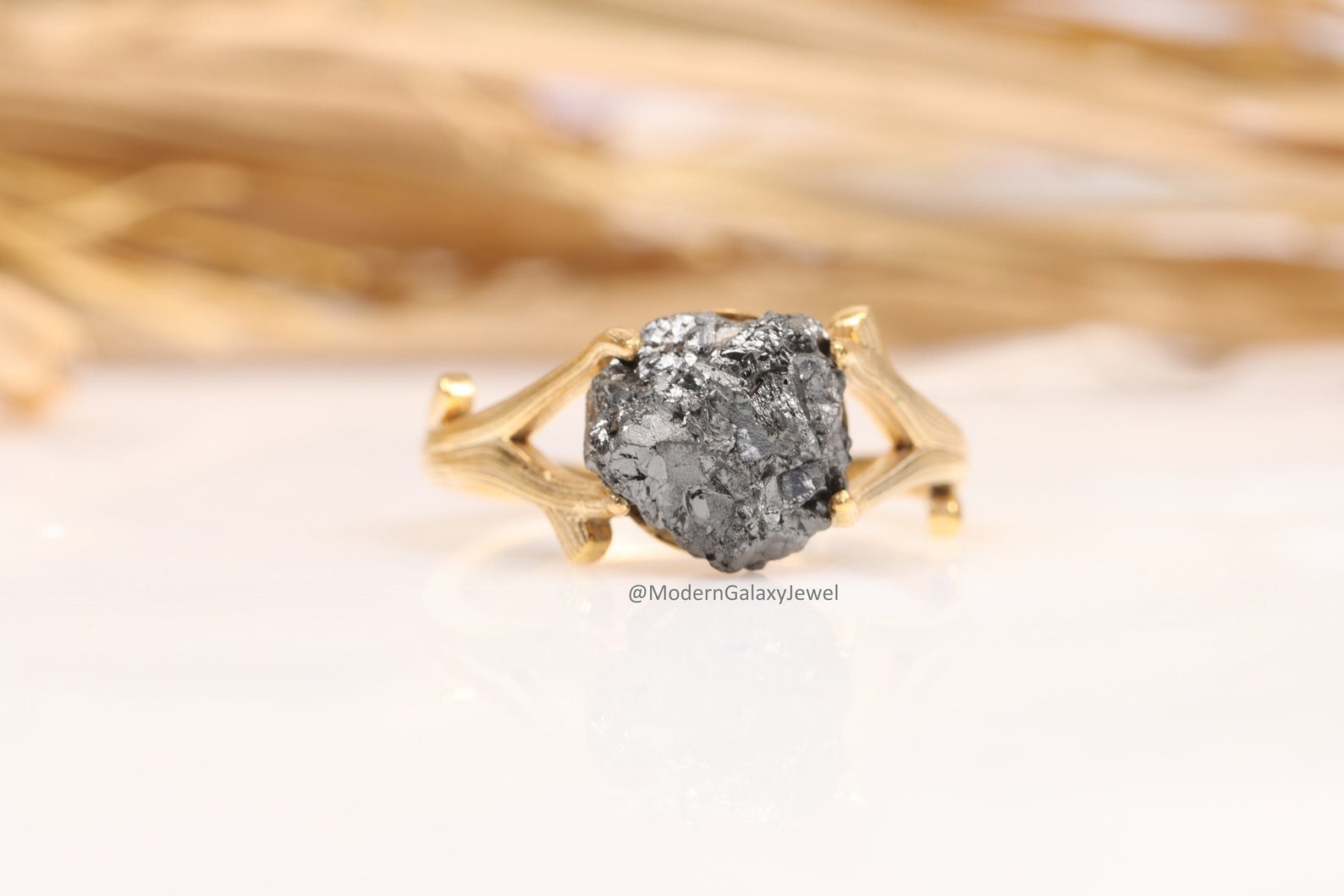 Natural Rough Diamond Ring, 14k Yellow Gold Matte Finish Gold Ring ...