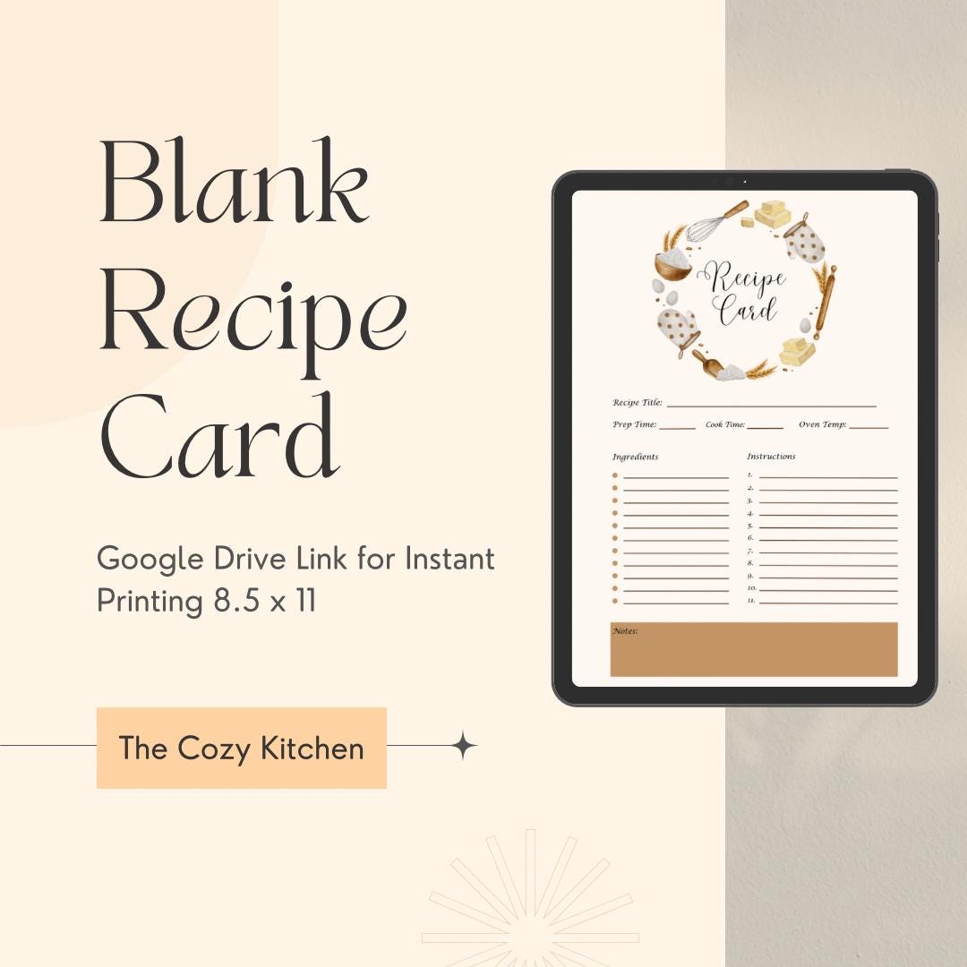 Printable Recipe Card | 8.5x11 Kitchen Template | Minimal Recipe Page ...