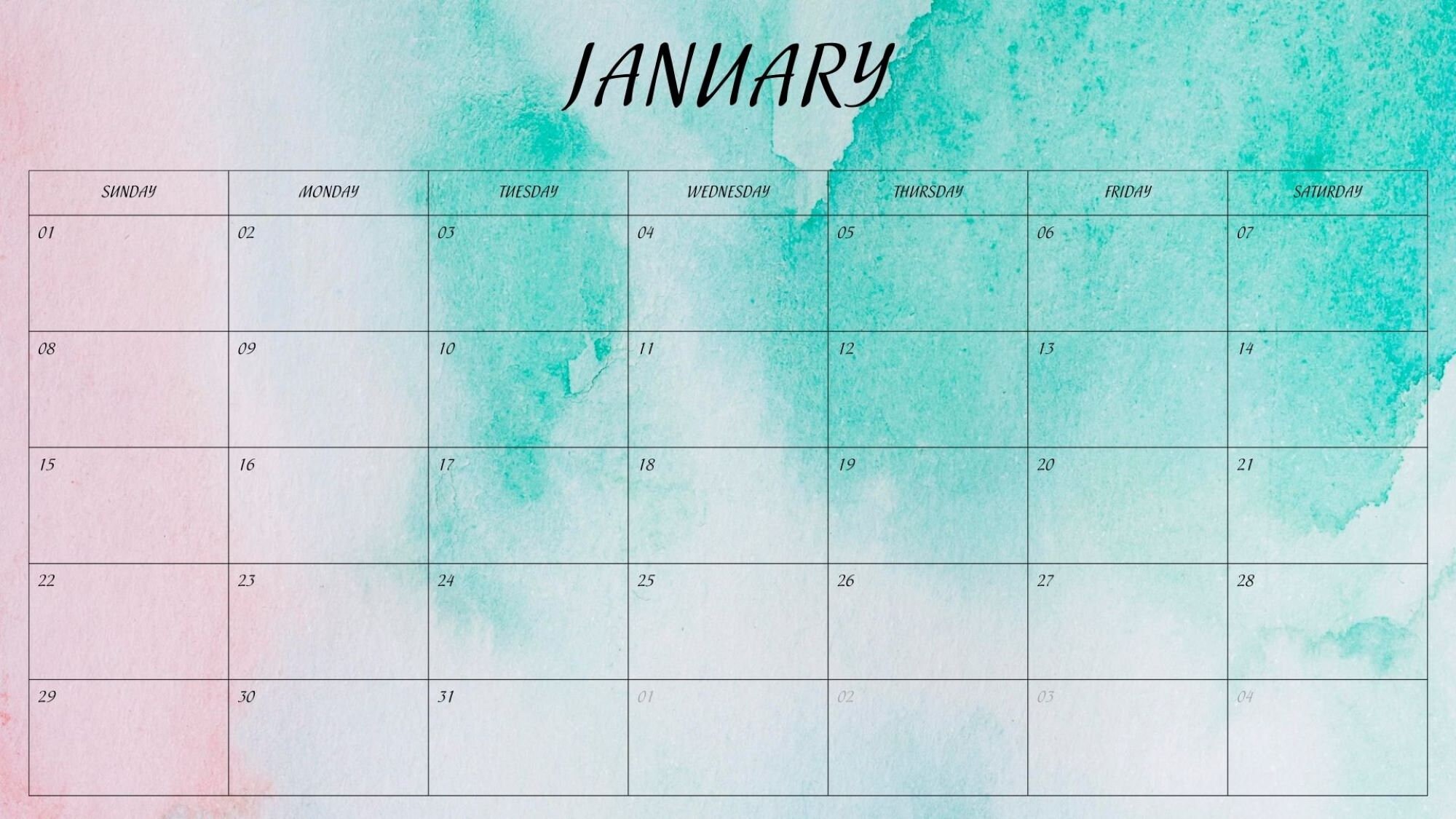 Printable Calendar 2023 Simple Calendar Aquarelle Colors Etsy