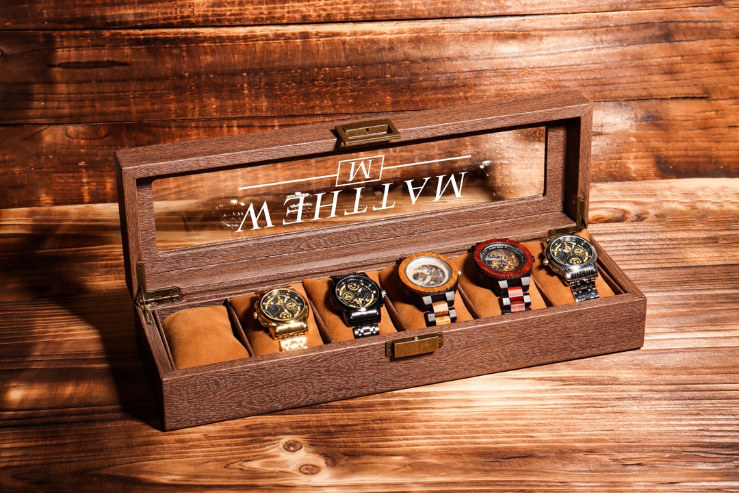 Personalized Watch Box - Holds 6 Watches, Watch Organizer, Watch ...
