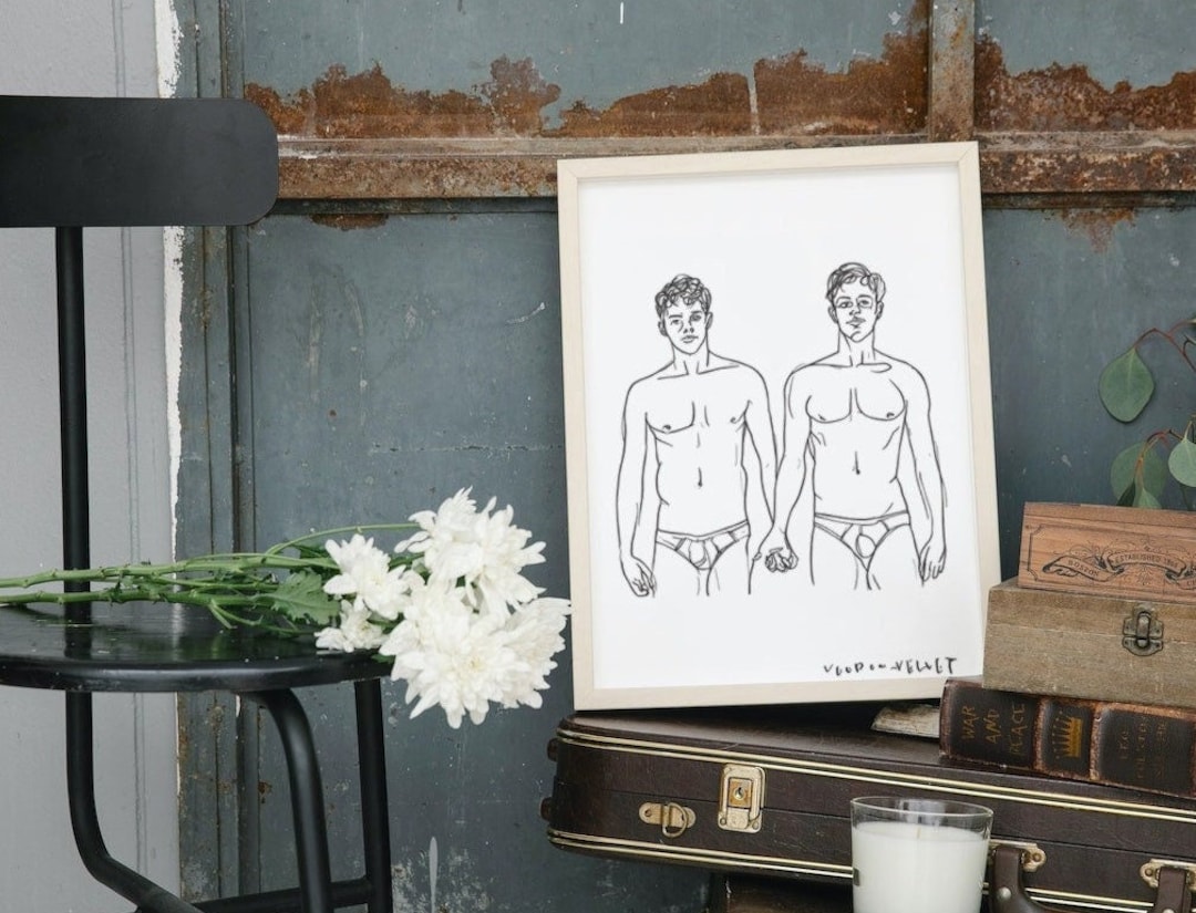 PDA | Sensual Gay Male Line Drawings | Printable Wall Art | LGBTQIA - Etsy
