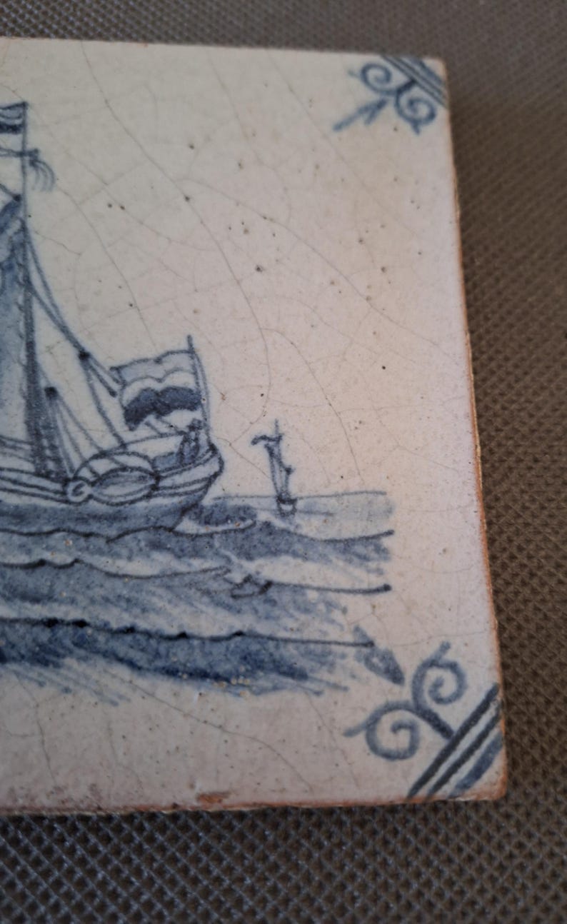 Antique Dutch Delft Tile – 1700s- Hand Painted Blue & White Sailing ...