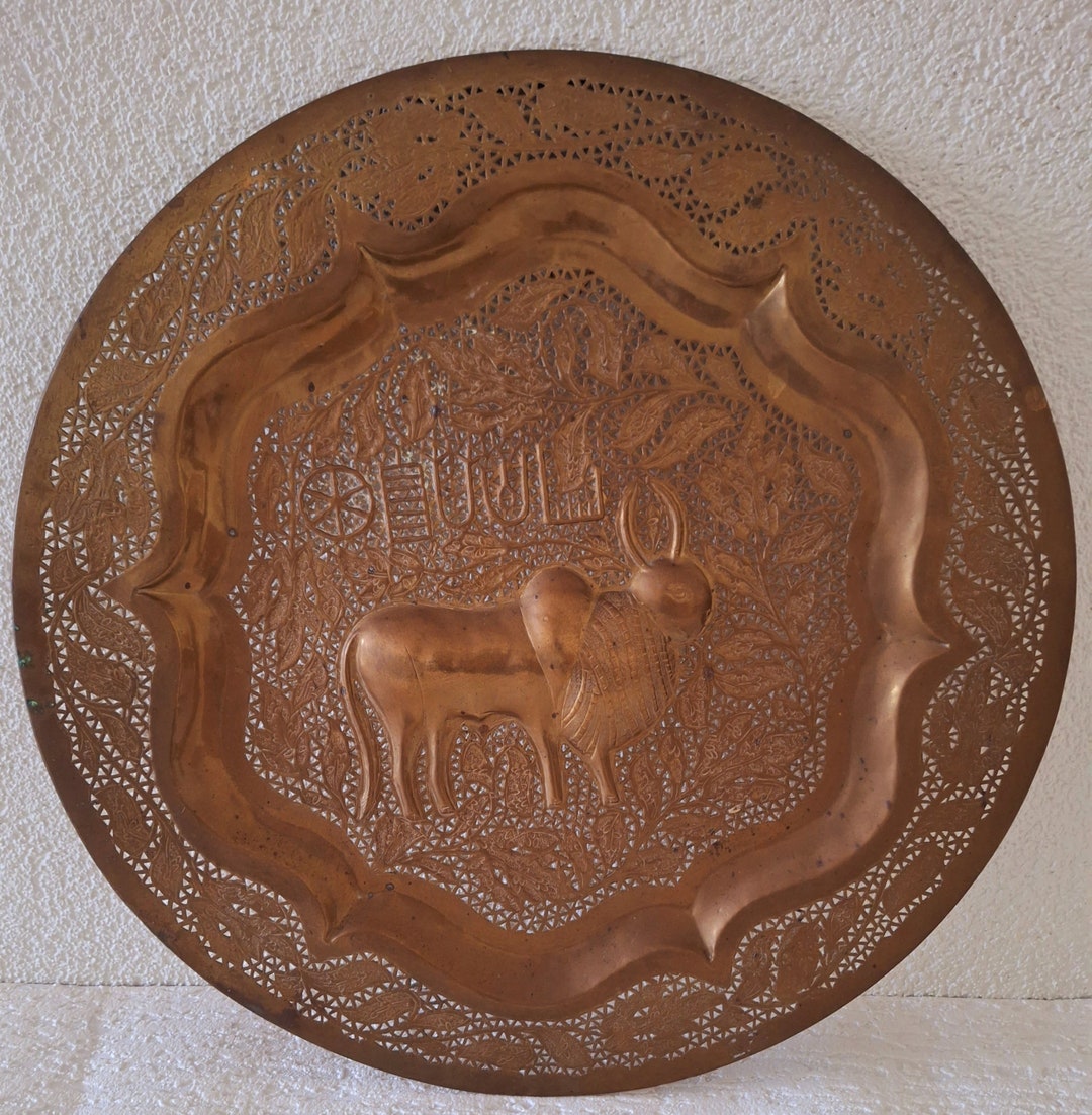 An Indian Copper (pierced) Plate With Animal in Relief, 43 Cm. - Etsy