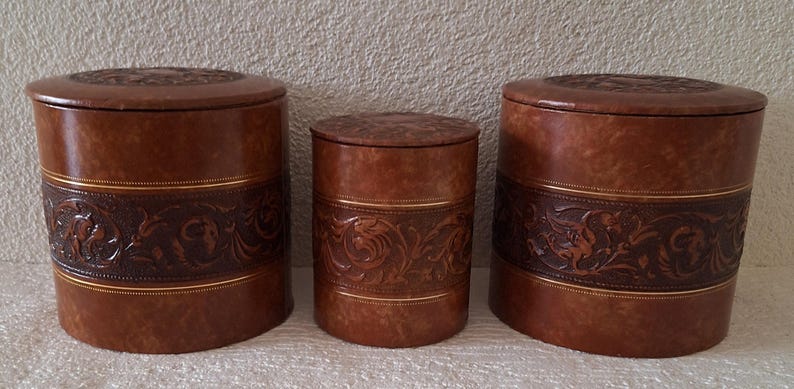 Set of 3 Italian Leather Round Boxes - Etsy