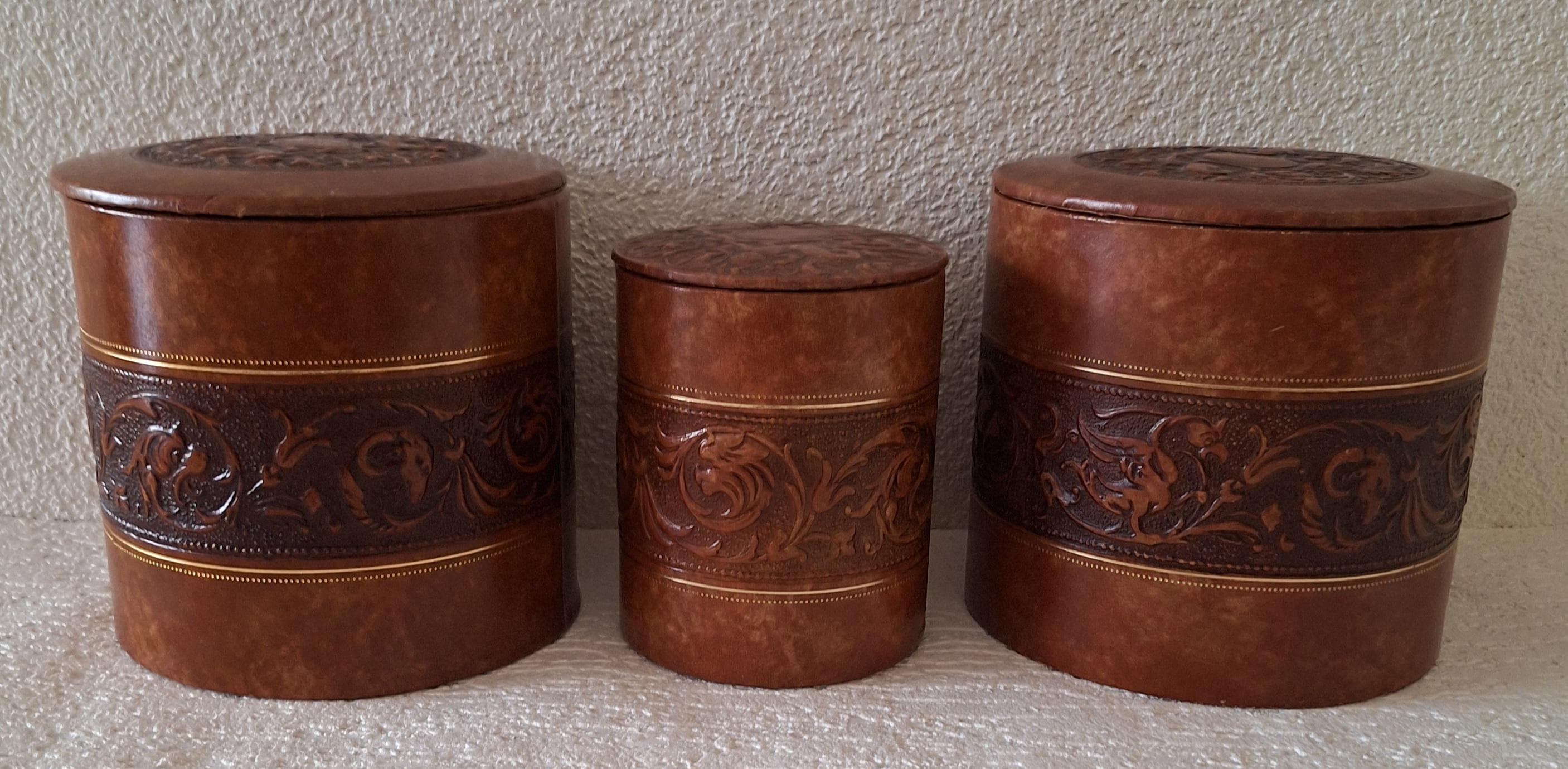 Set of 3 Italian Leather Round Boxes - Etsy