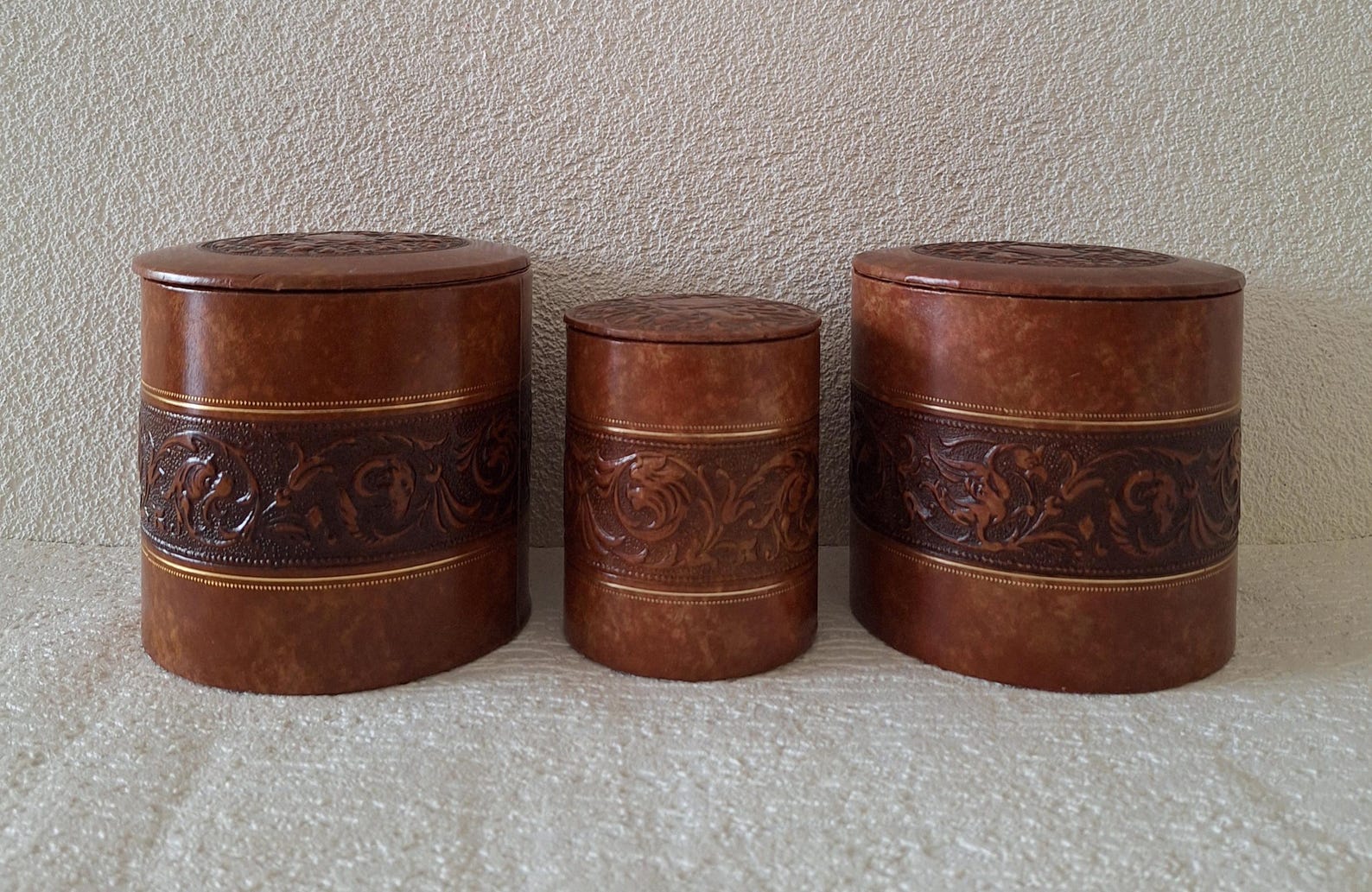 Set of 3 Italian Leather Round Boxes - Etsy