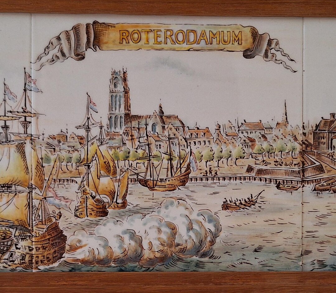 Antique Tile (3) Tableau, Harbour of Rotterdam, ROTERODAMUM, Unique! - Etsy
