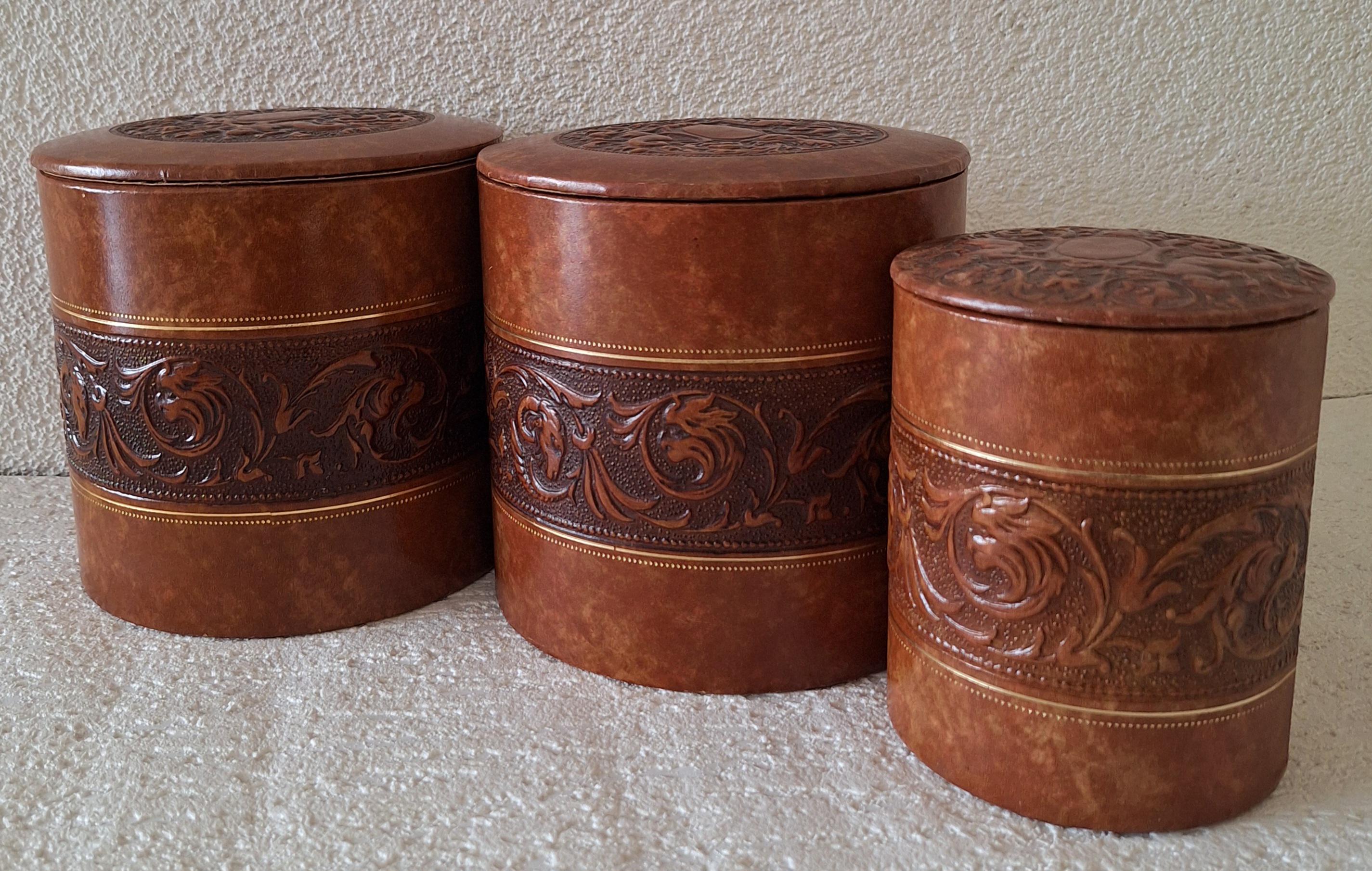 Set of 3 Italian Leather Round Boxes - Etsy