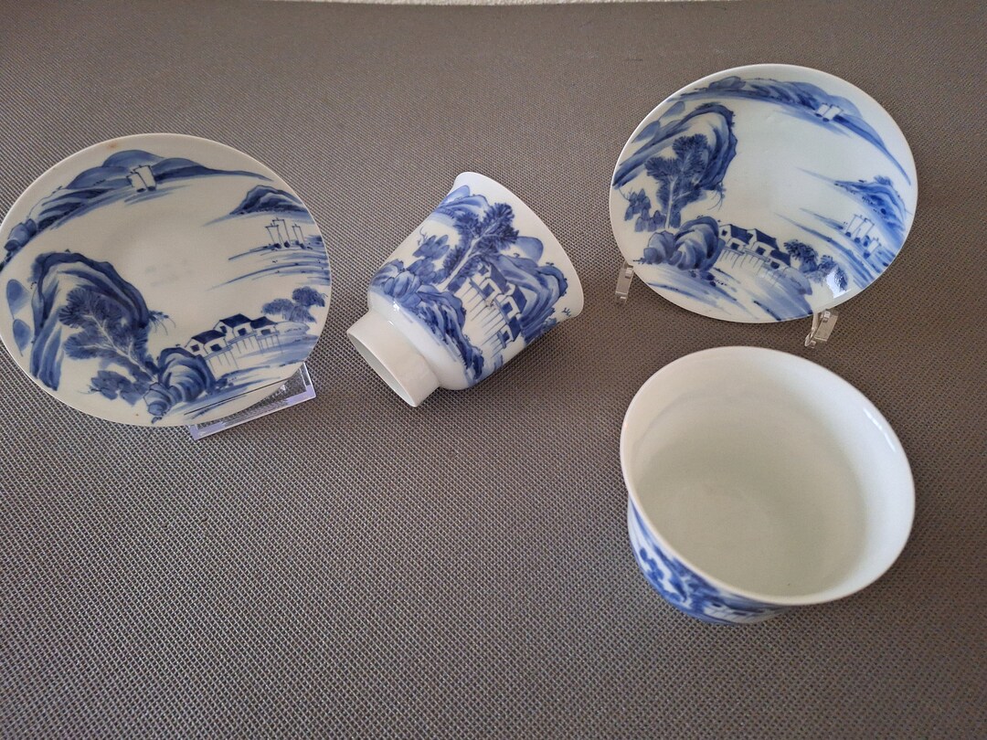 2 Antique Japanese, Hirado Ware, Wine Cups and Saucers, Rare to Find ...