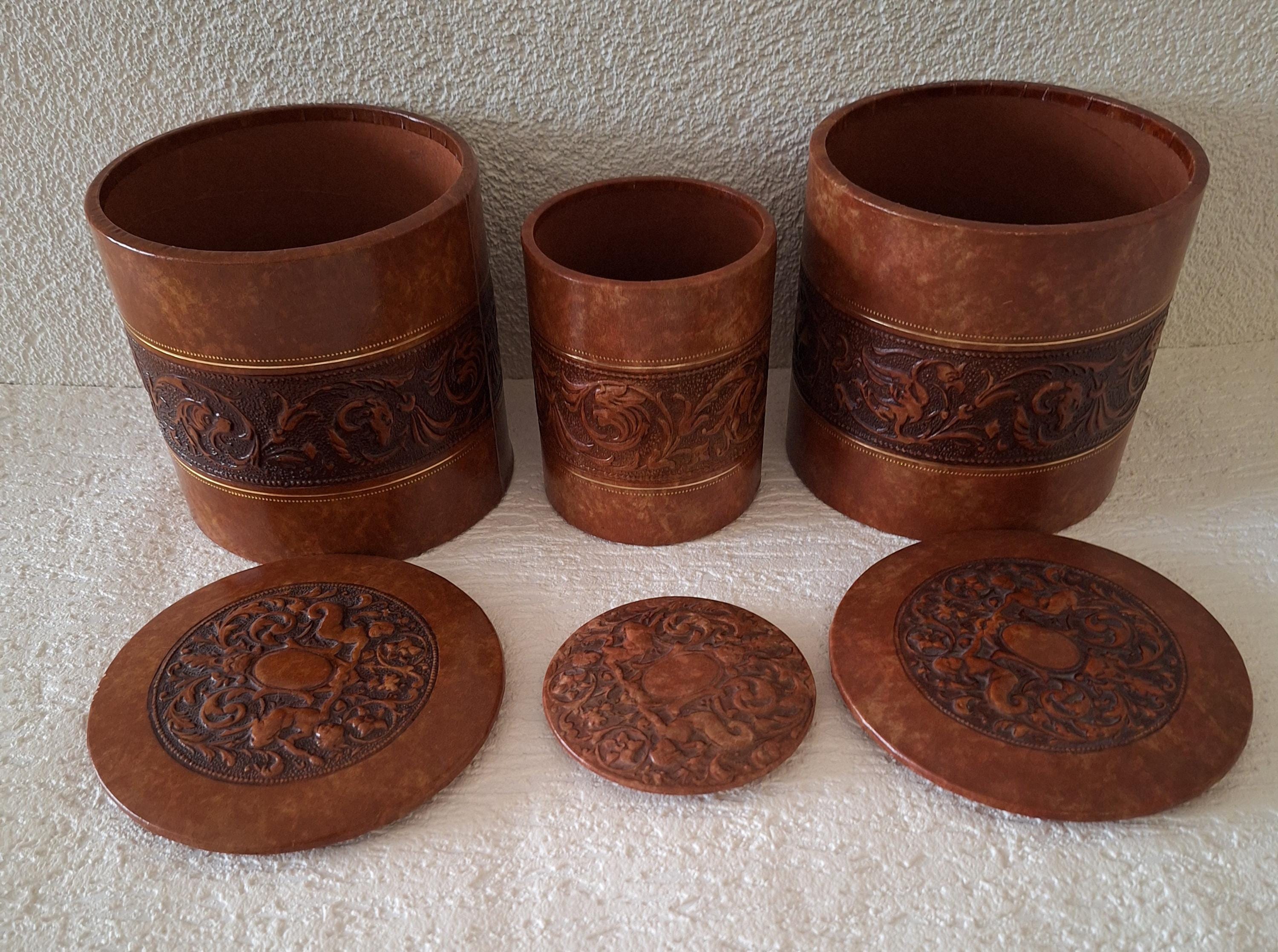 Set of 3 Italian Leather Round Boxes - Etsy