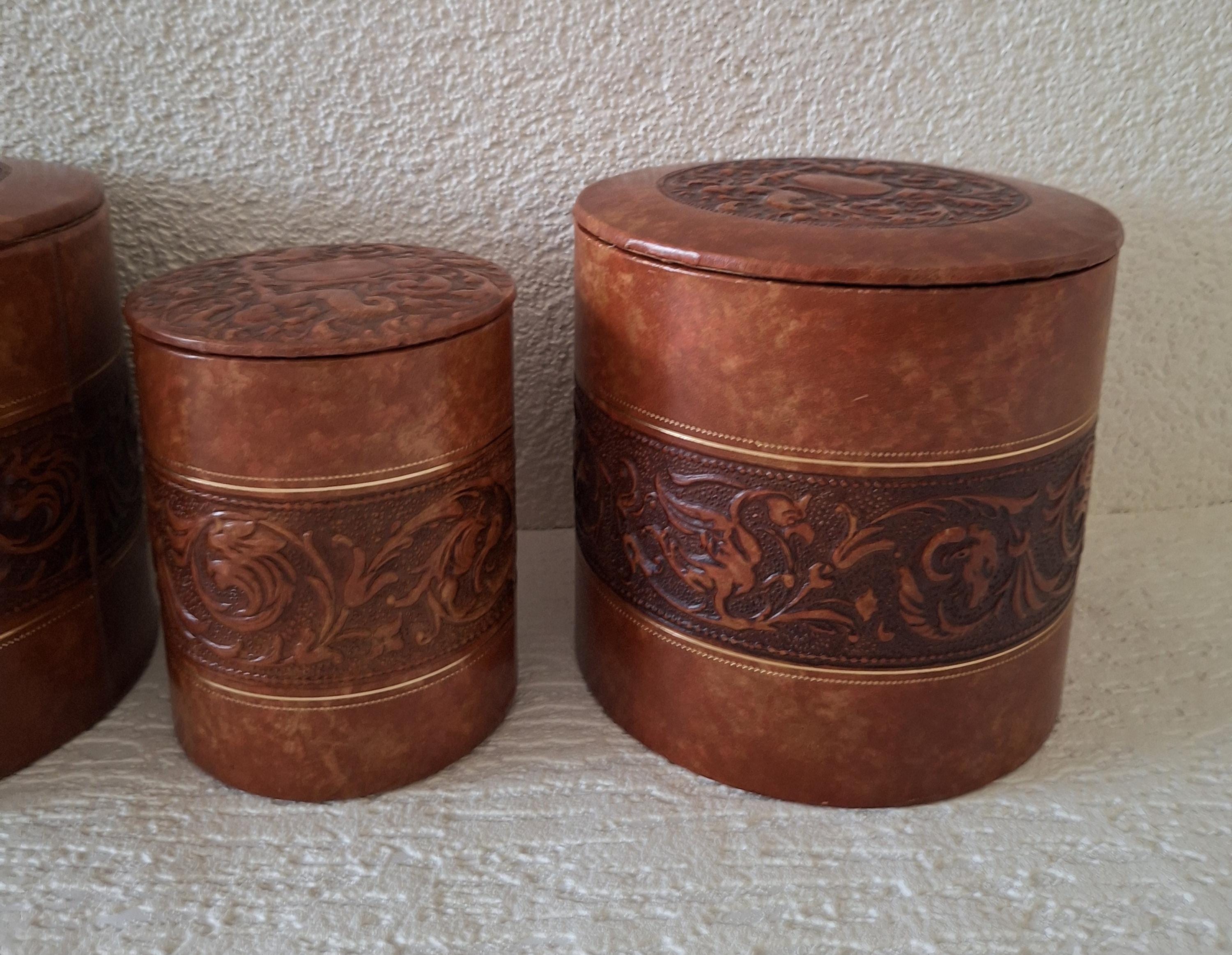 Set of 3 Italian Leather Round Boxes - Etsy