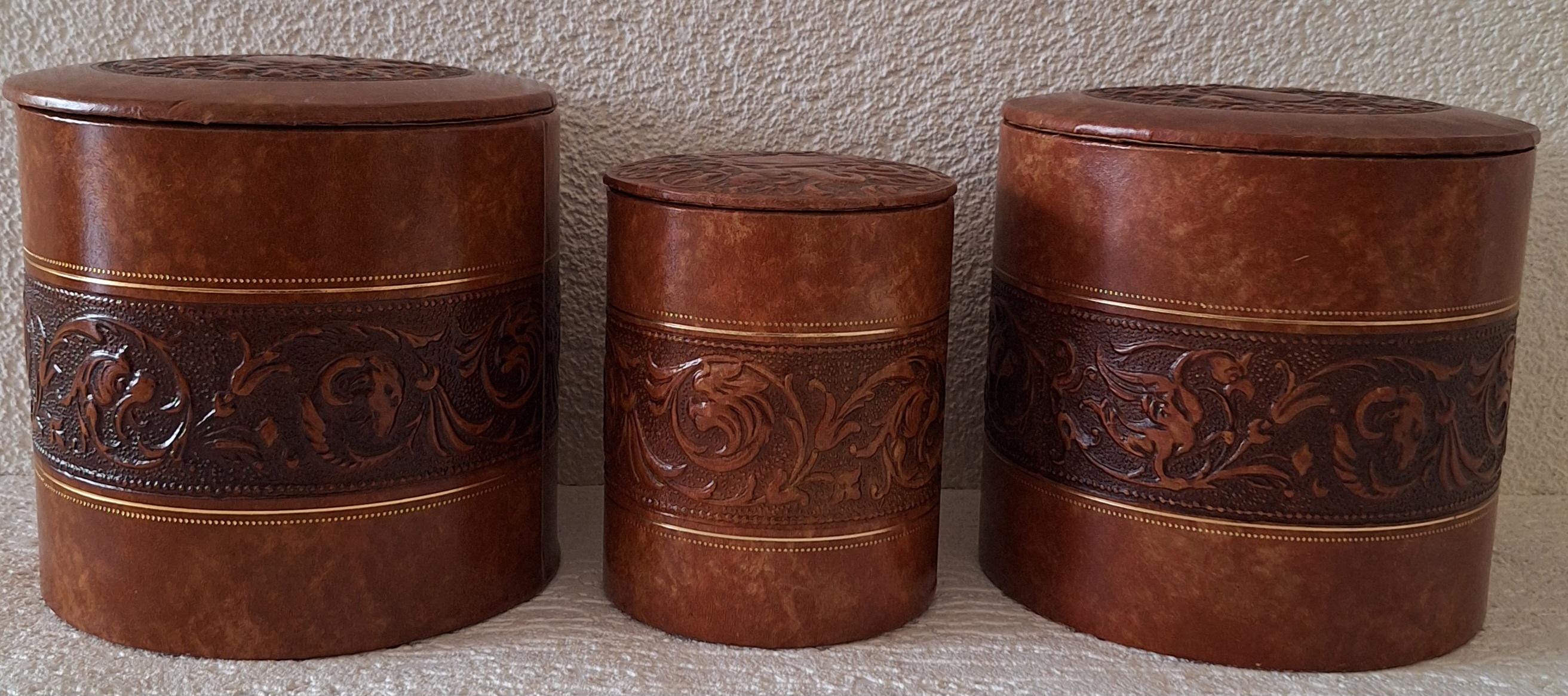 Set of 3 Italian Leather Round Boxes - Etsy