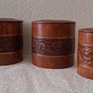 Set of 3 Italian Leather Round Boxes - Etsy