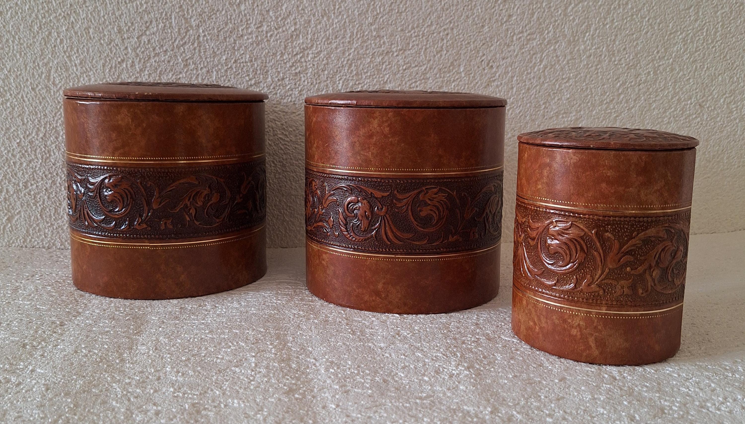 Set of 3 Italian Leather Round Boxes - Etsy