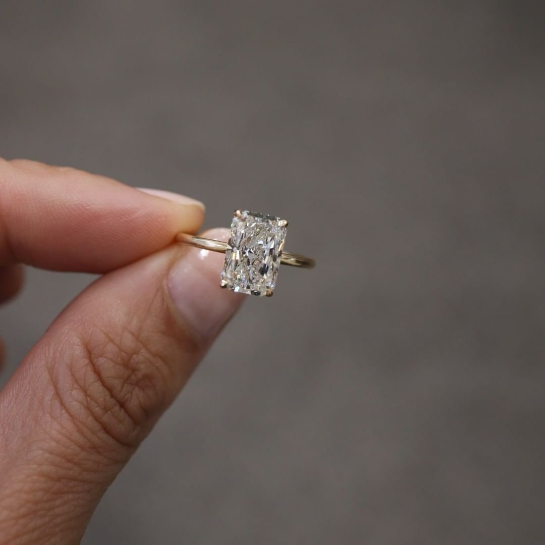 3 TCW Radiant Cut Lab Grown Diamond Hidden Halo Engagement Ring, Art ...