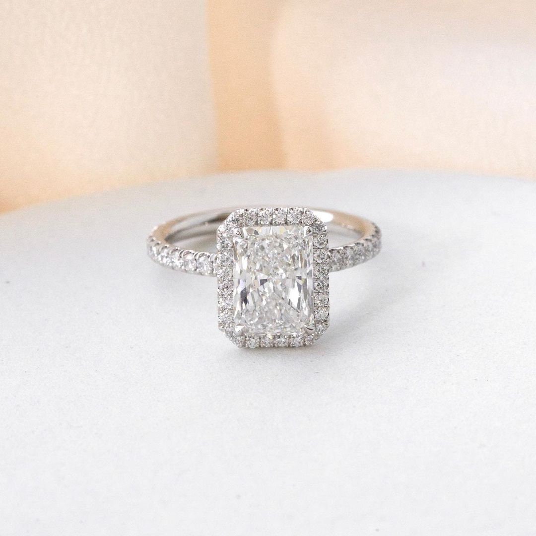 1.5 TCW Radiant Cut Lab Grown Diamond Halo Engagement Ring, Art Deco ...