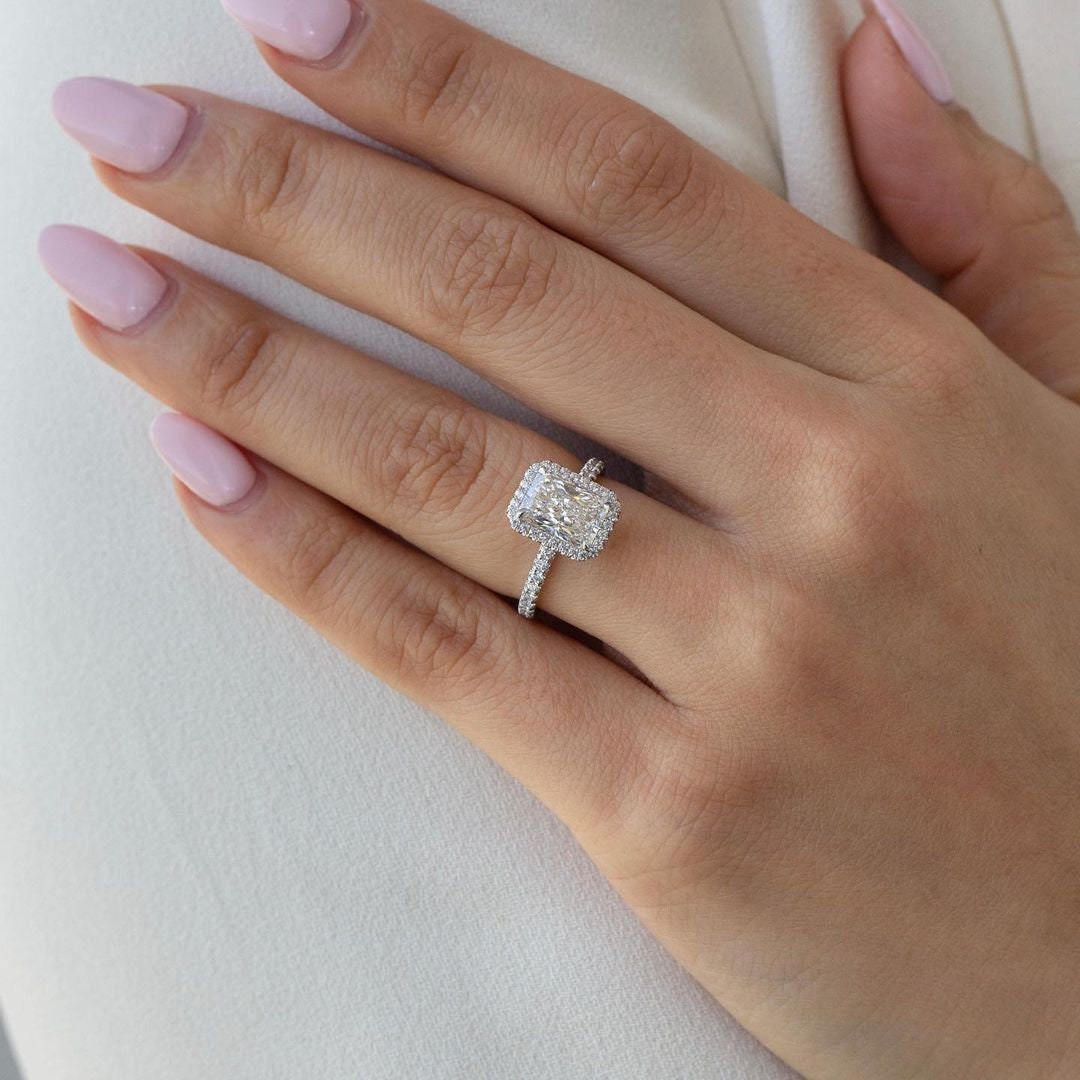 1.5 TCW Radiant Cut Lab Grown Diamond Halo Engagement Ring - Etsy