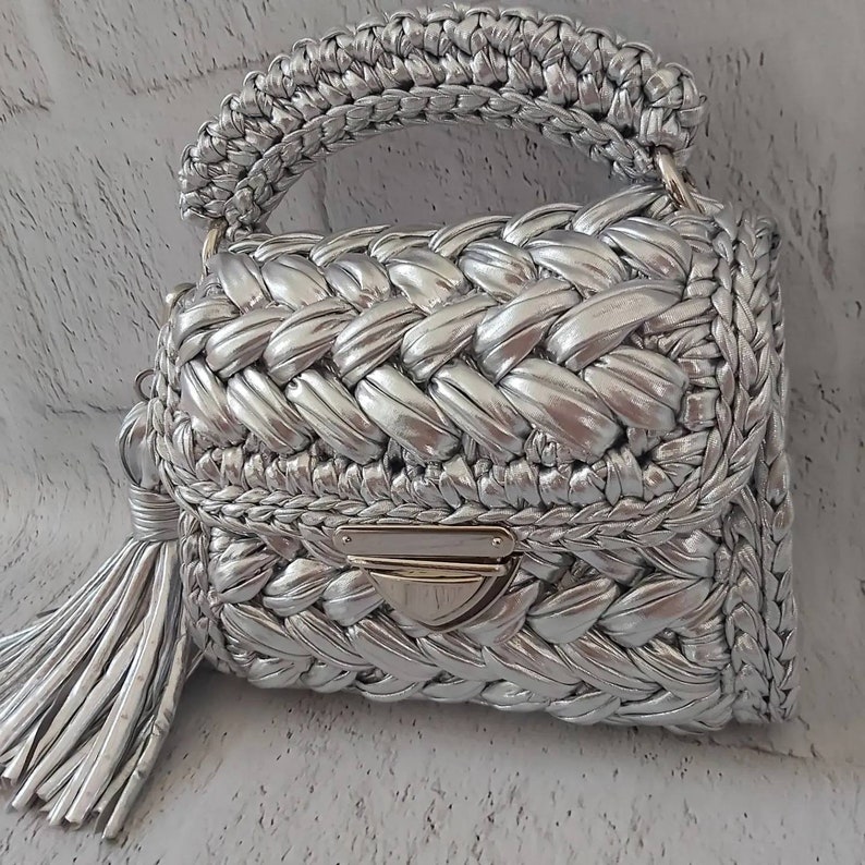 Handmade Metallic Silver Crochet Bag: Luxury Woven Shoulder Bag - Etsy