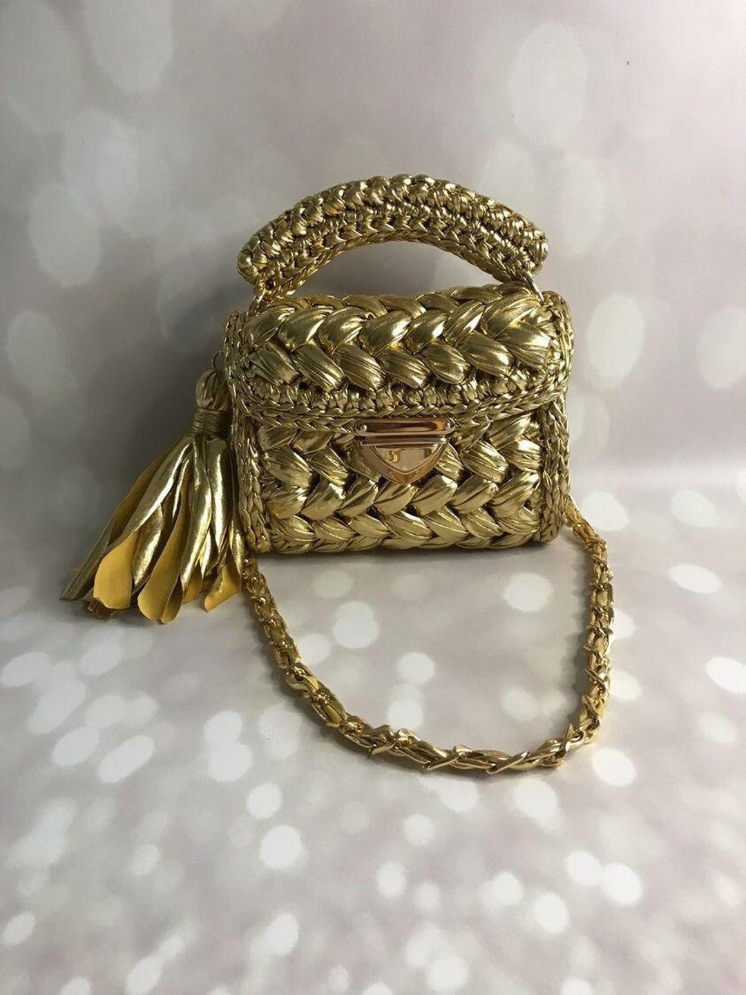 Metallic Bag, Gold Metallic Bag, Luxury Handmade Knitted Crossbody ...