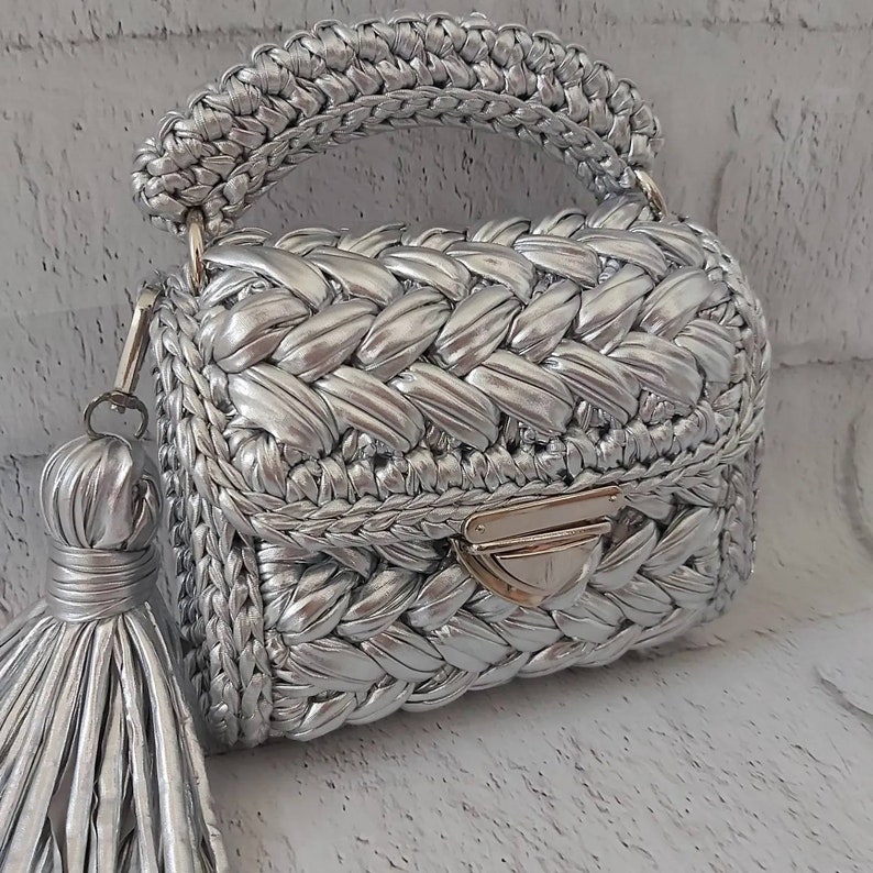 Handmade Metallic Silver Crochet Bag: Luxury Woven Shoulder Bag - Etsy