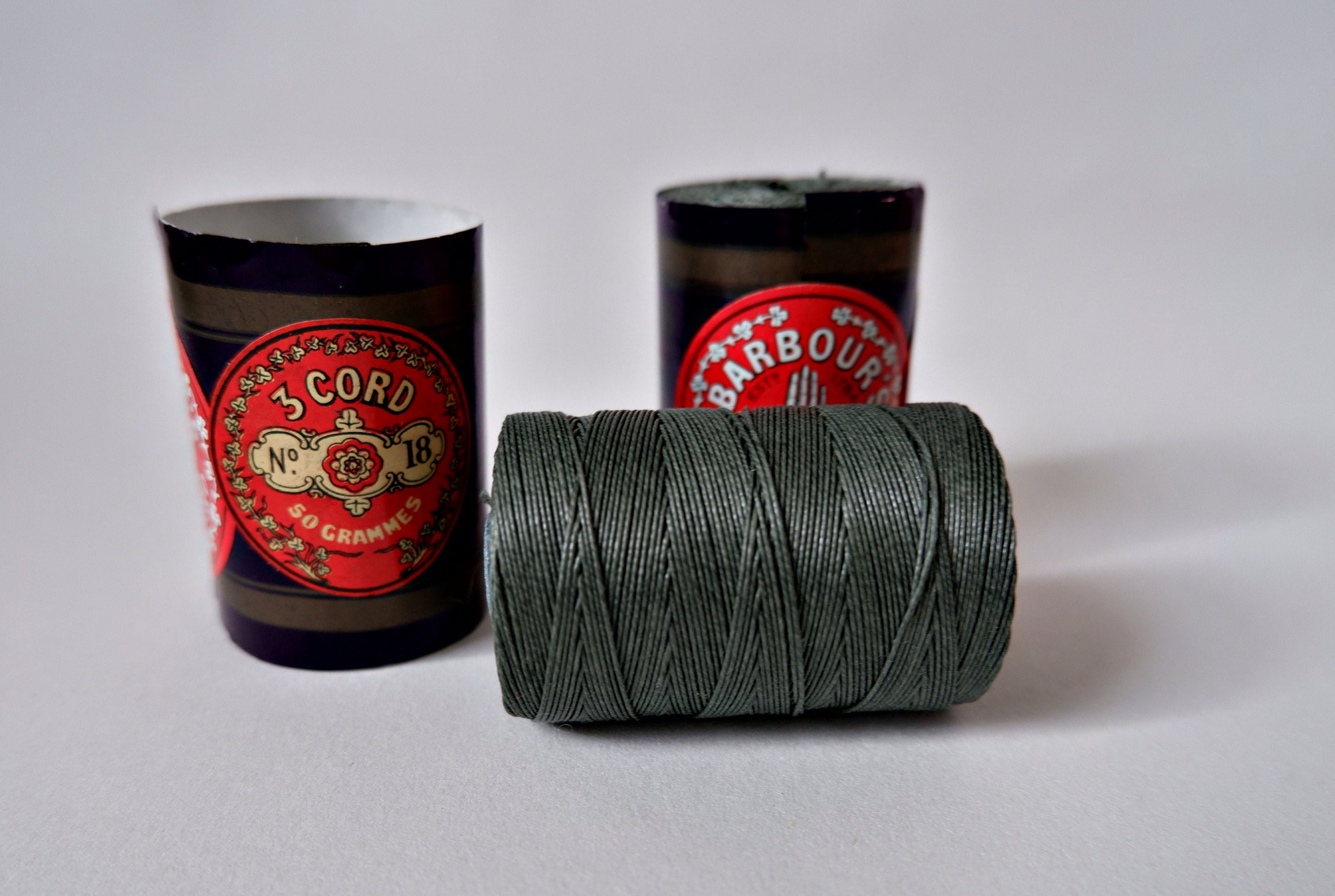 Spool of Vintage Barbour Irish Linen Thread Army Green 50g No:18 3 Cord ...