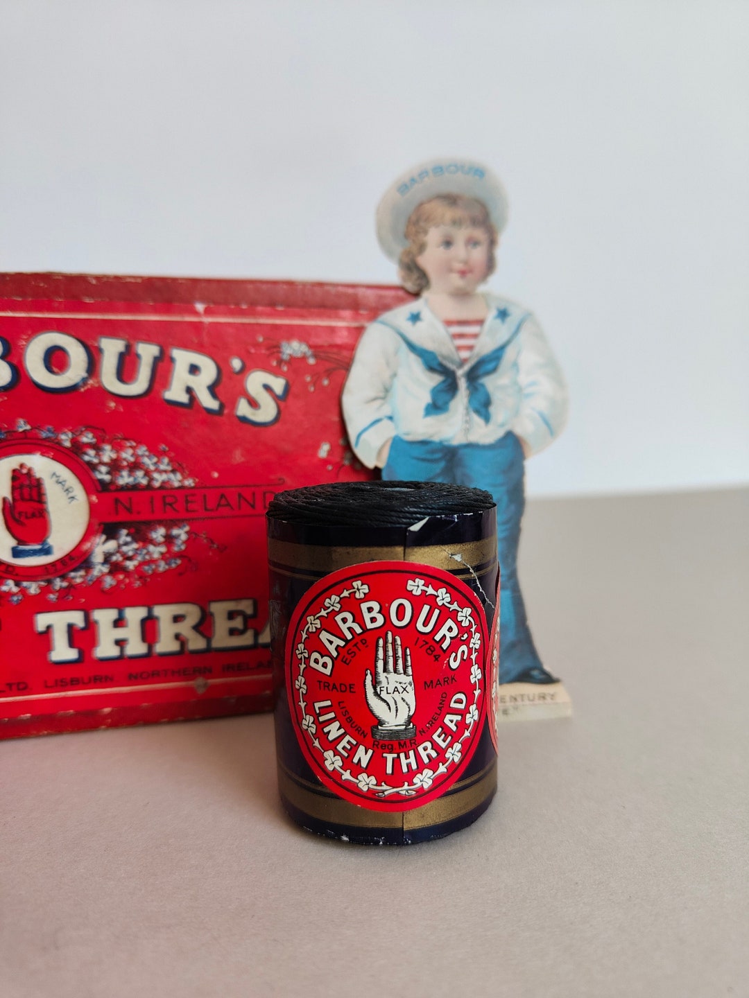 Spool of Vintage Barbour's Black Irish Linen Thread No: 18 6 Cord Heavy ...