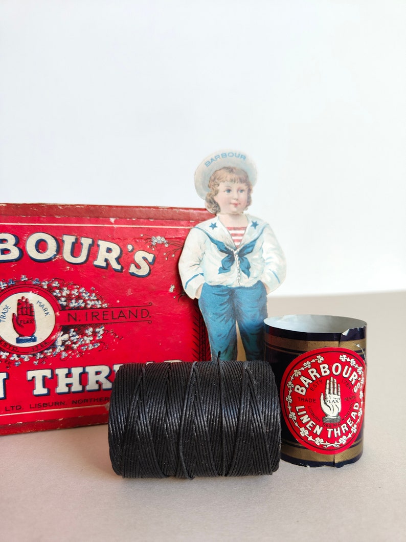 Spool of Vintage Barbour's Black Irish Linen Thread No: 18 6 Cord Heavy ...