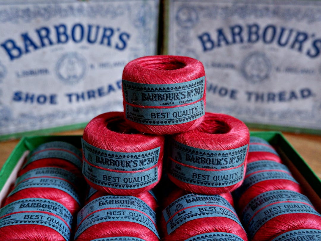 Spool of Vintage Barbour Irish Linen Shoe Thread Scarlet Red 30g NO:30 ...