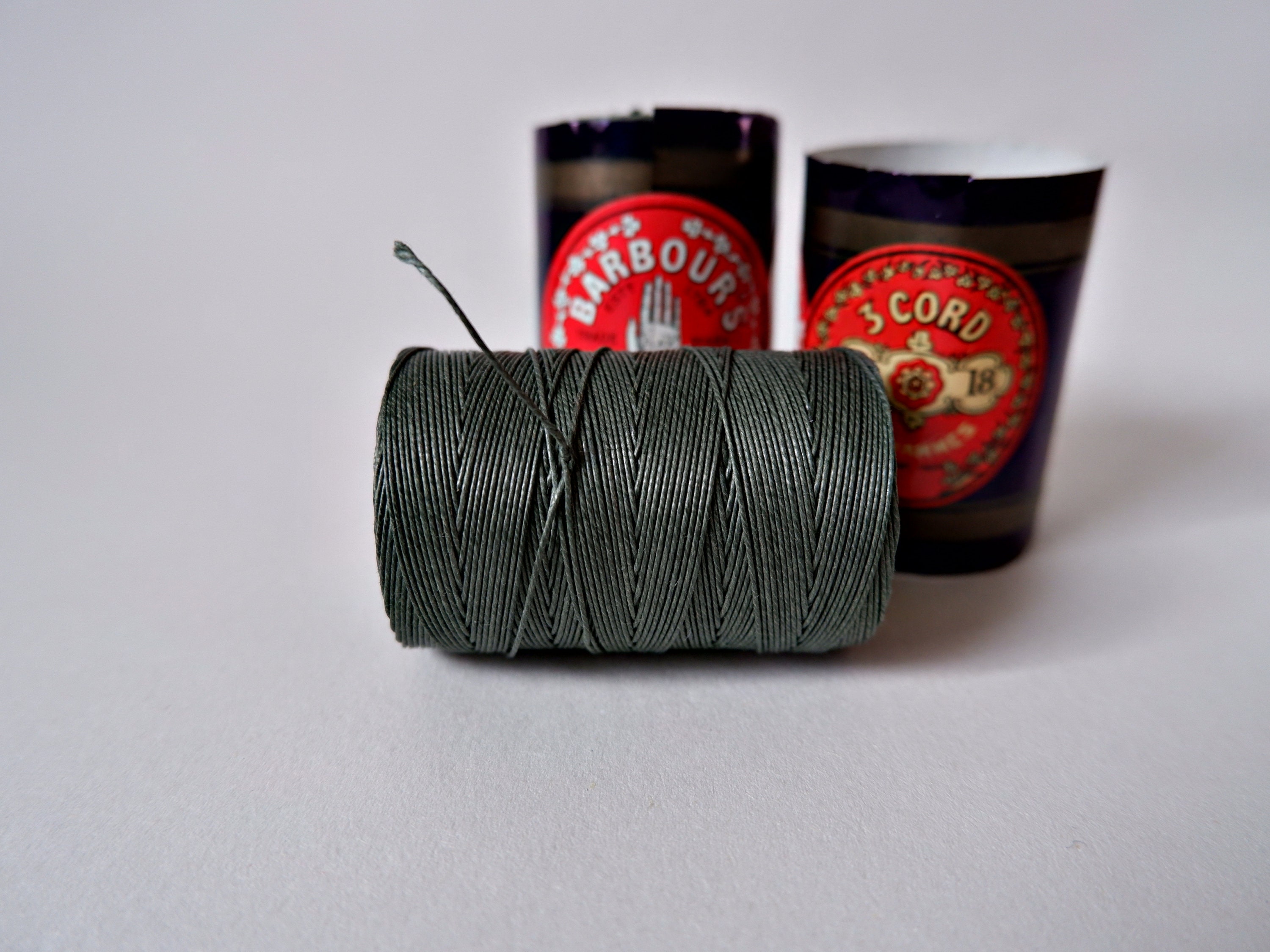 Spool of Vintage Barbour Irish Linen Thread Army Green 50g No:18 3 Cord ...