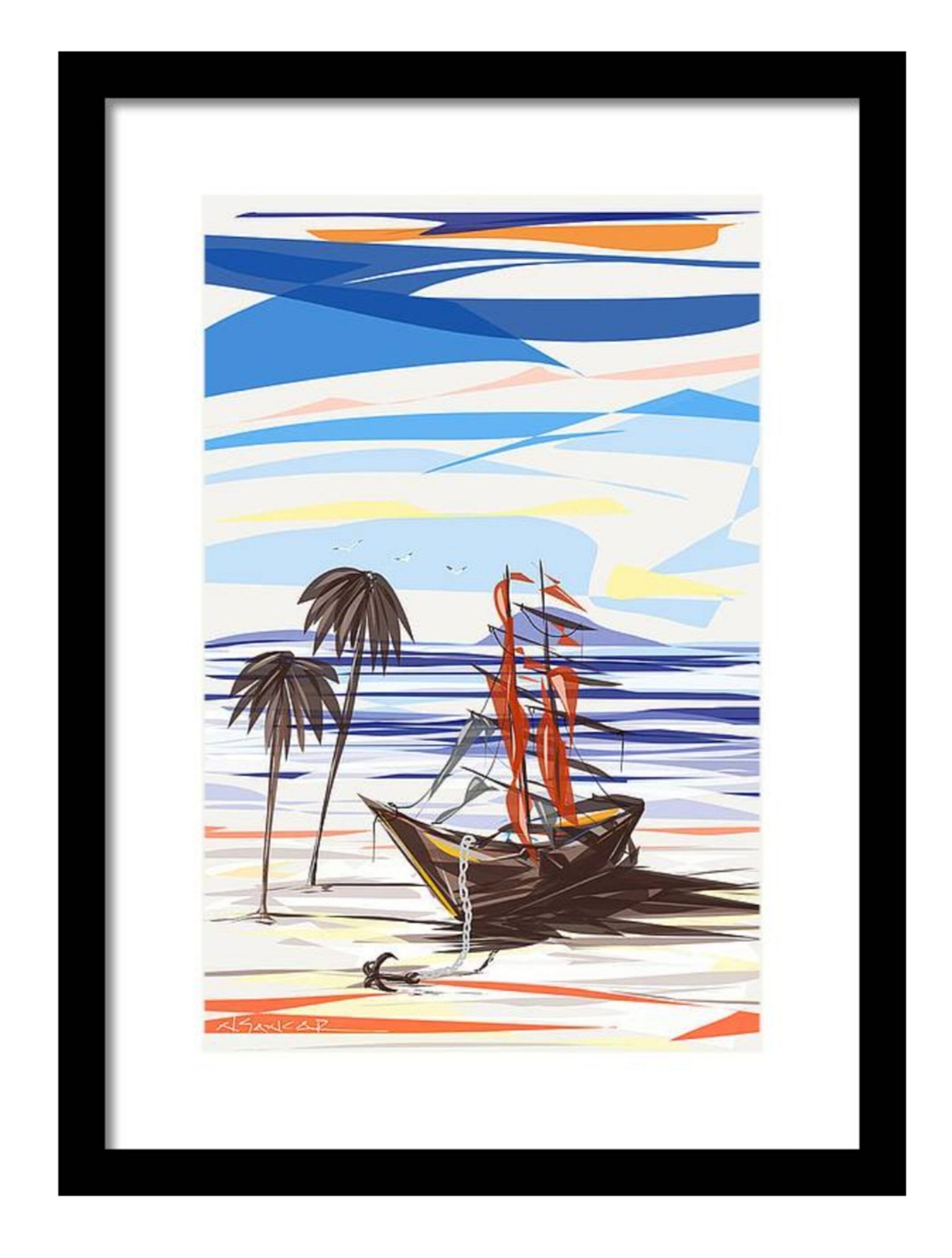 Ship Abstract Painting, Printable Wall Art, Digital Download, Fine Art ...