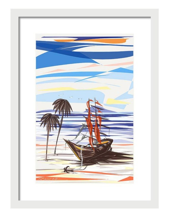 Ship Abstract Painting Printable Wall Art Digital Download - Etsy