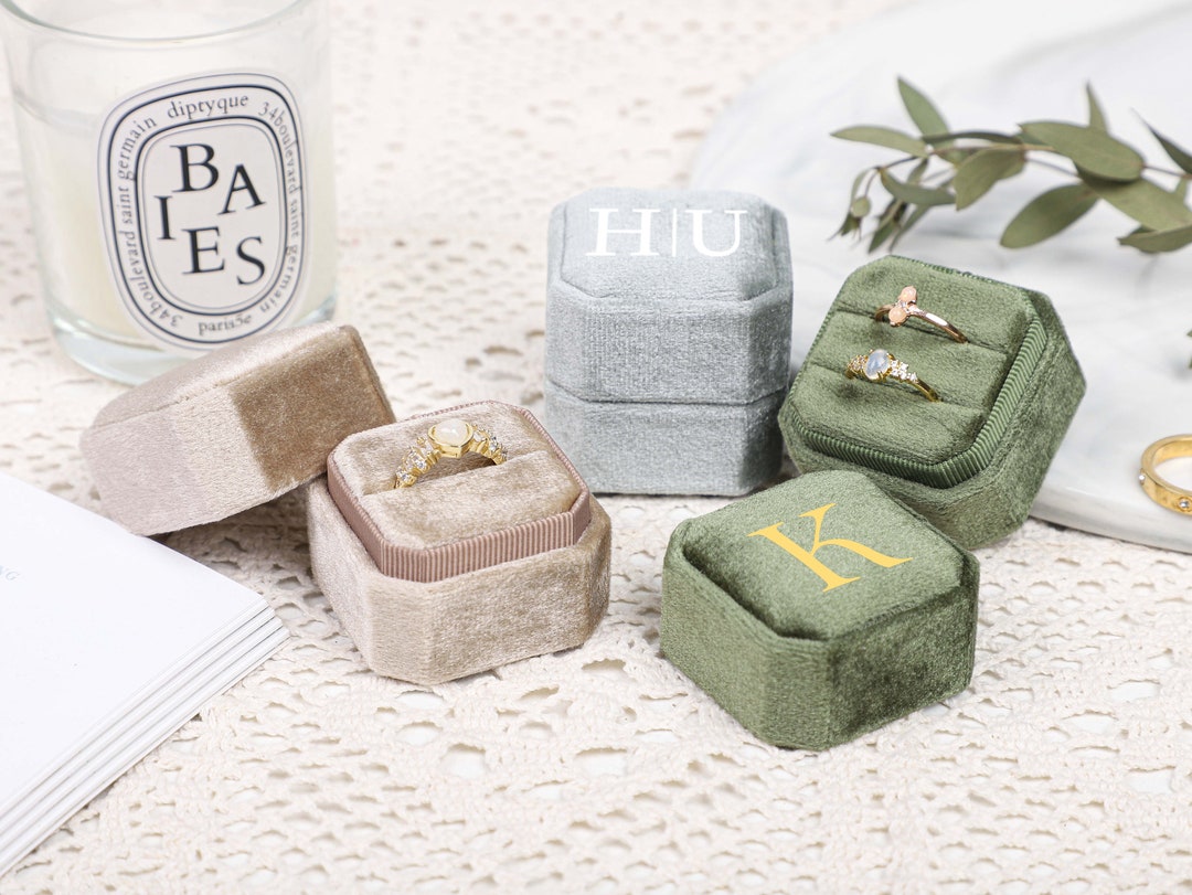 Square Velvet Jewelry Box, Personalized Velvet Ring Box, Single/double ...