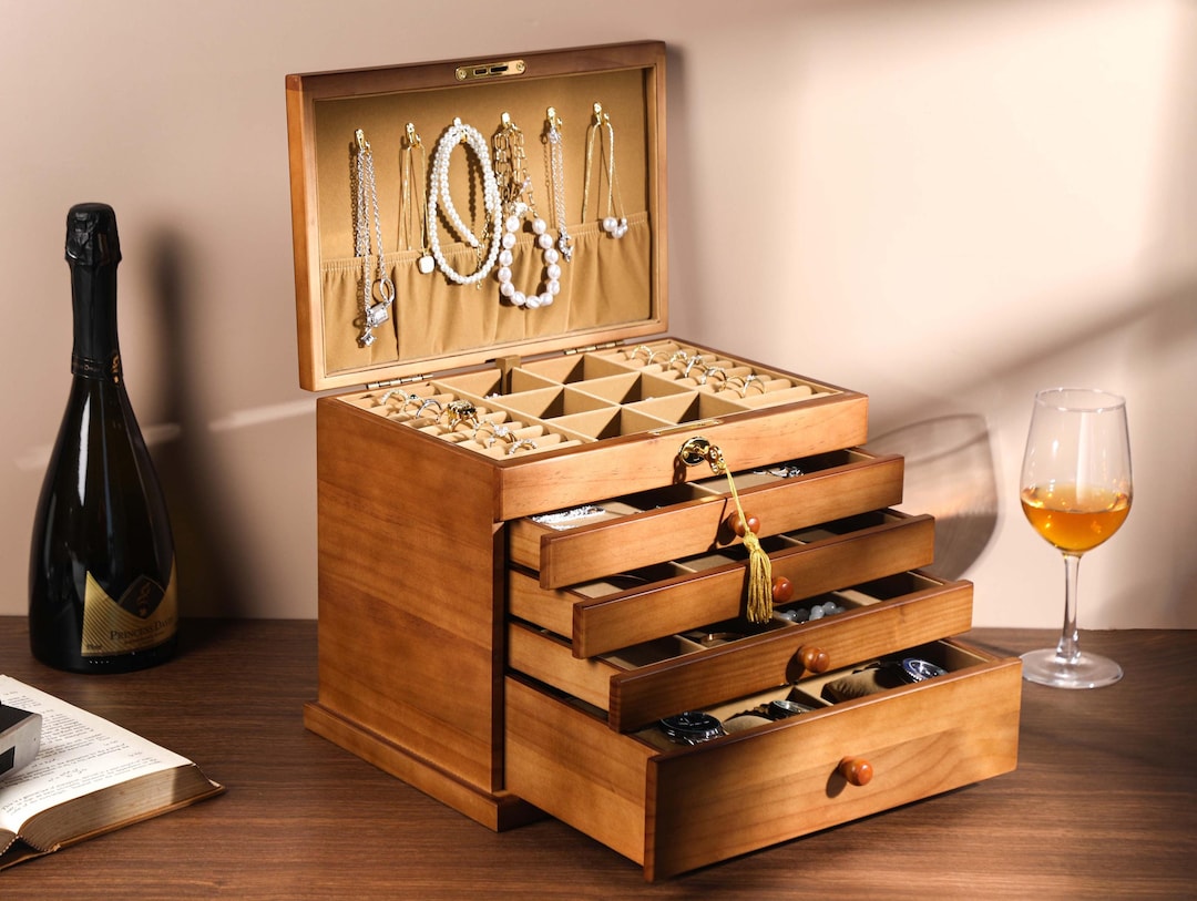 Wooden Jewelry Box, Large Jewelry Organizer With Drawers, Jewelry ...