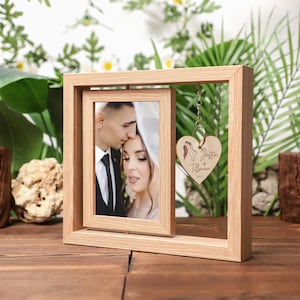 Personalized Photo Frame, Rotating Floating Wooden Double Photo Frame ...