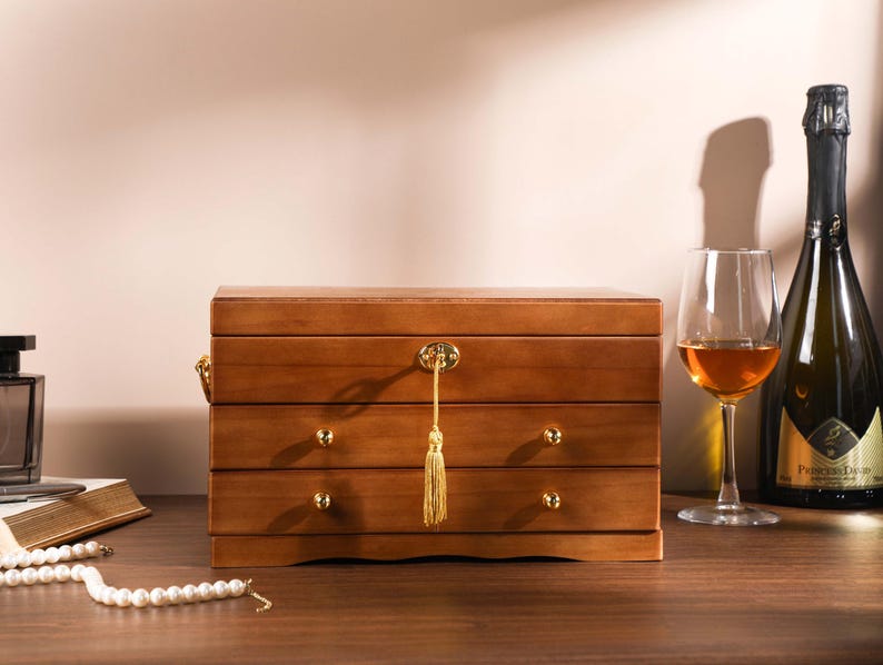 Large Jewelry Organizer With Drawers, Personalized Wooden Jewelry Box ...