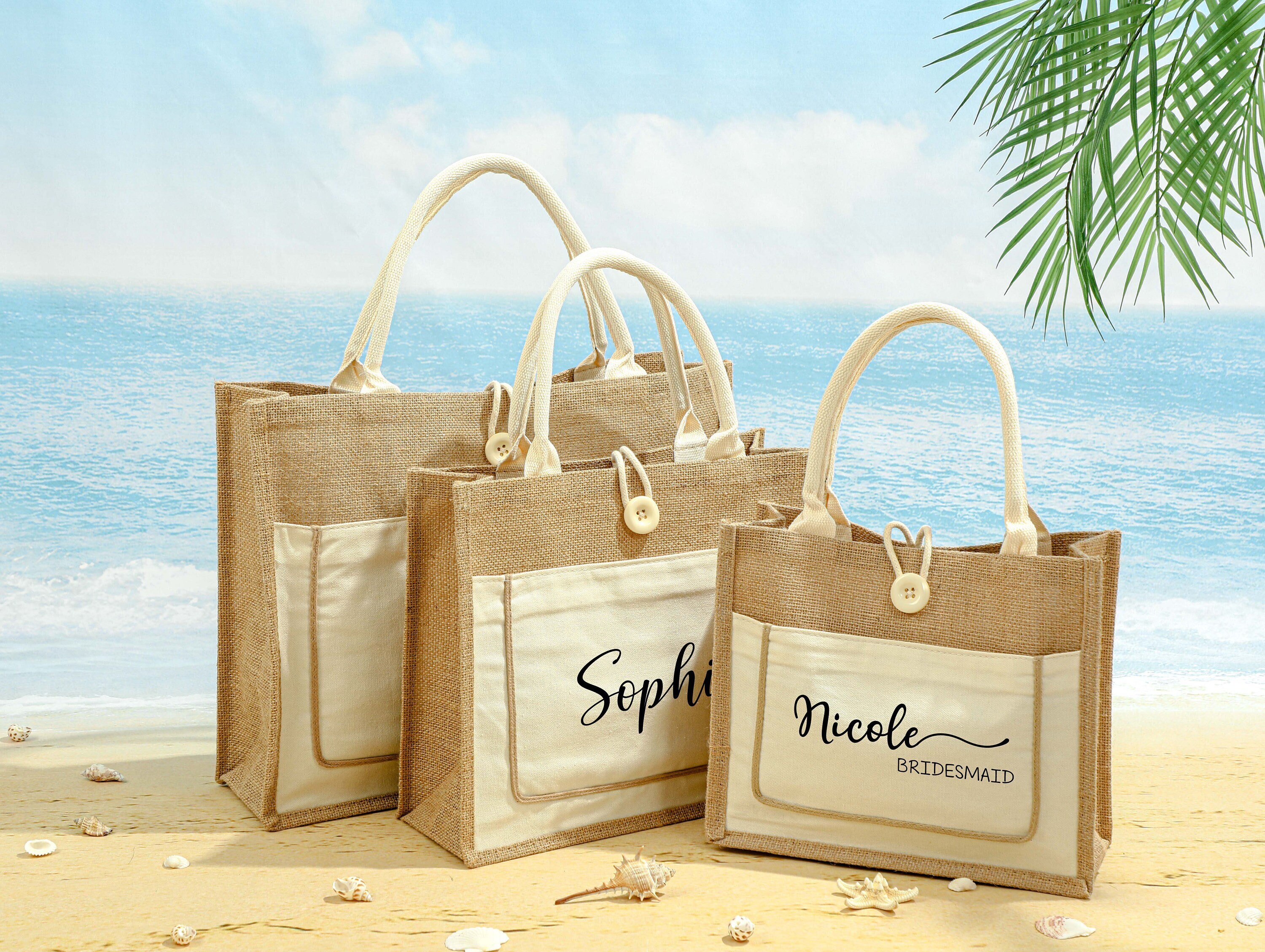 Personalized Beach Bag, Bridesmaid Bag With Name, Custom Burlap Tote ...