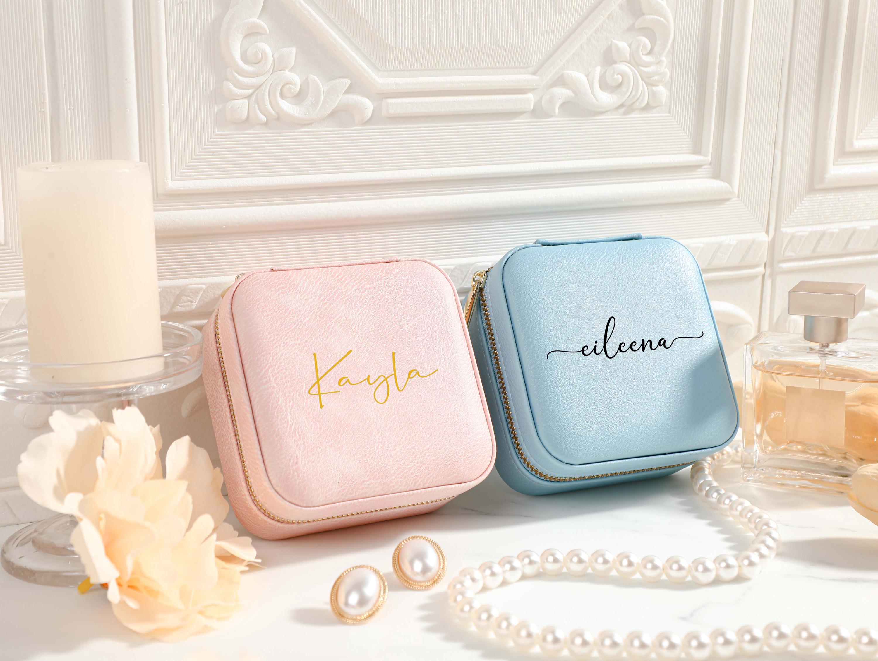 Personalized Name Jewelry Box, Engraved Travel Leather Jewelry Case ...